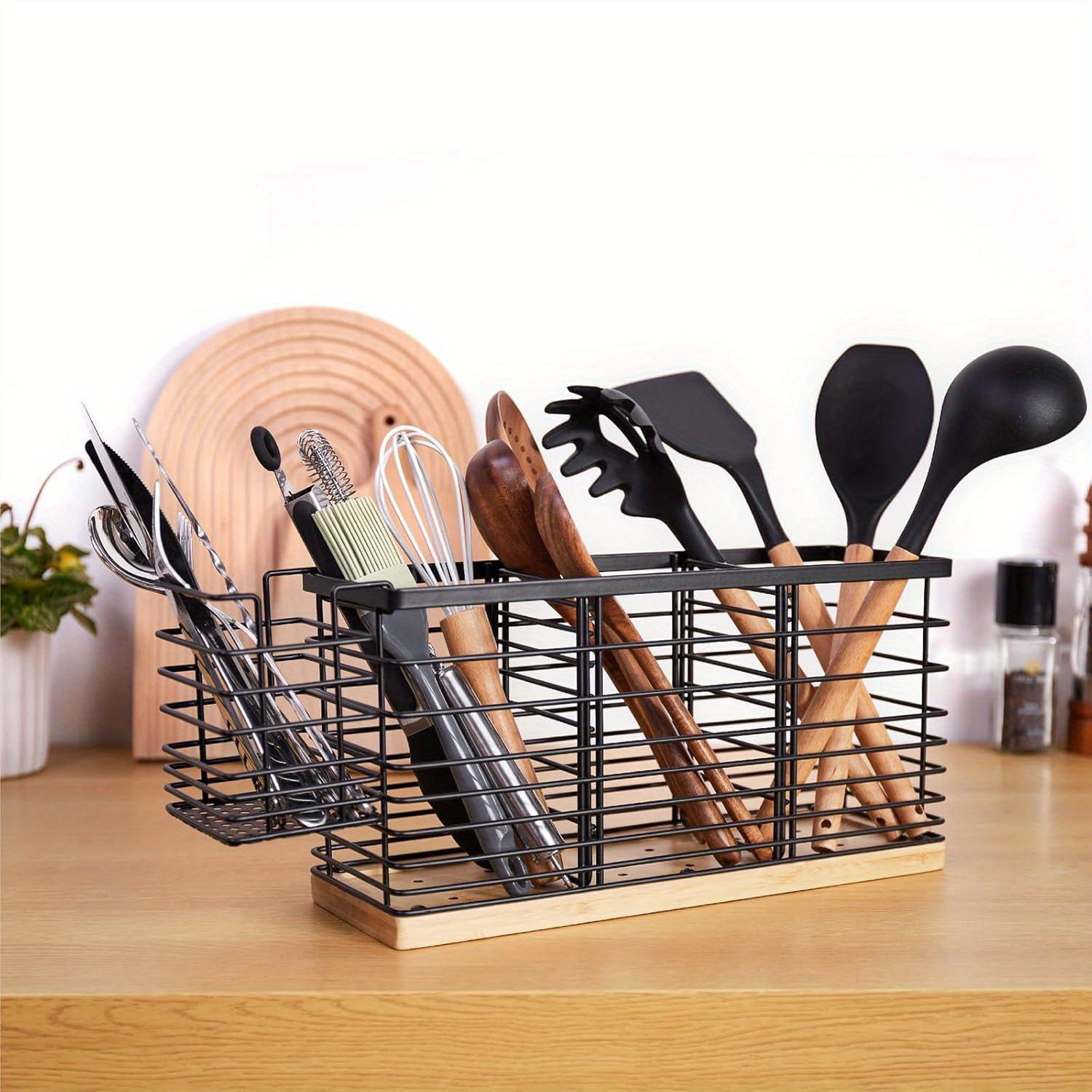 Large Kitchen Utensil Holder - Black & White Countertop Organizer with ...