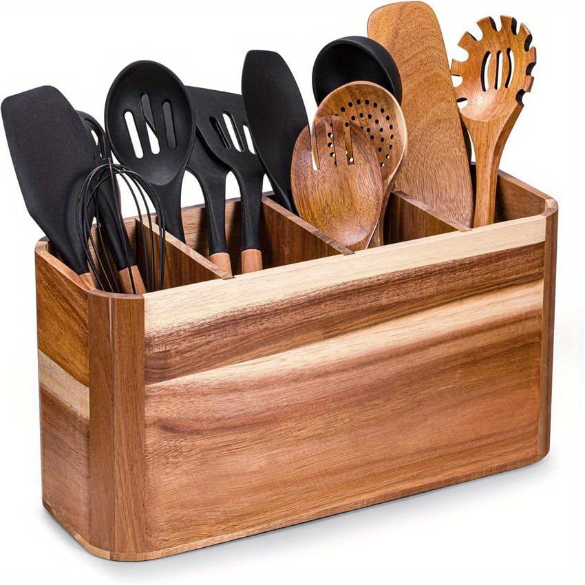 Large Kitchen Utensil Holder - Black & White Countertop Organizer with ...