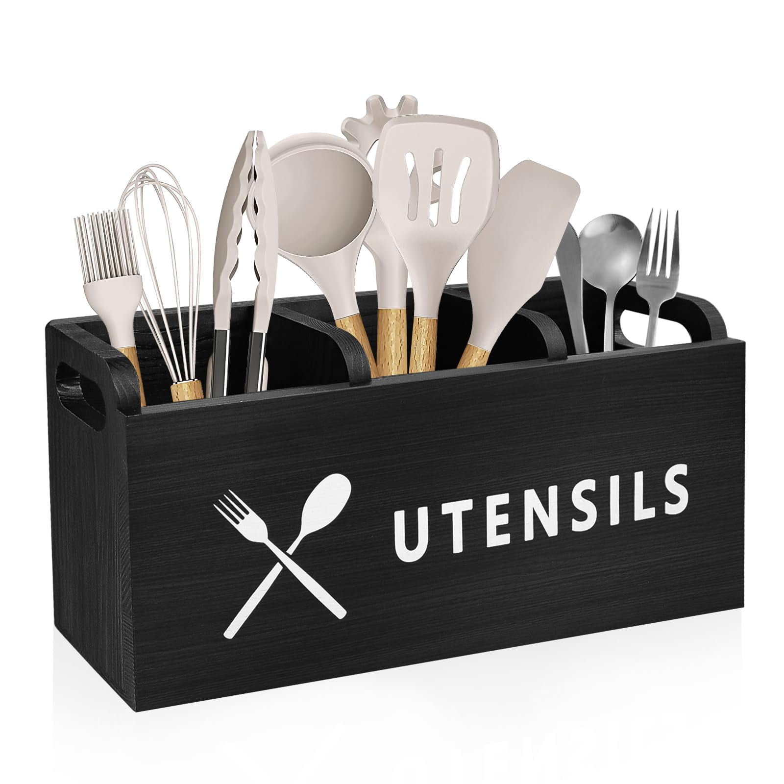 Large Kitchen Utensil Holder, Utensil Crocks with 3 Compartments ...