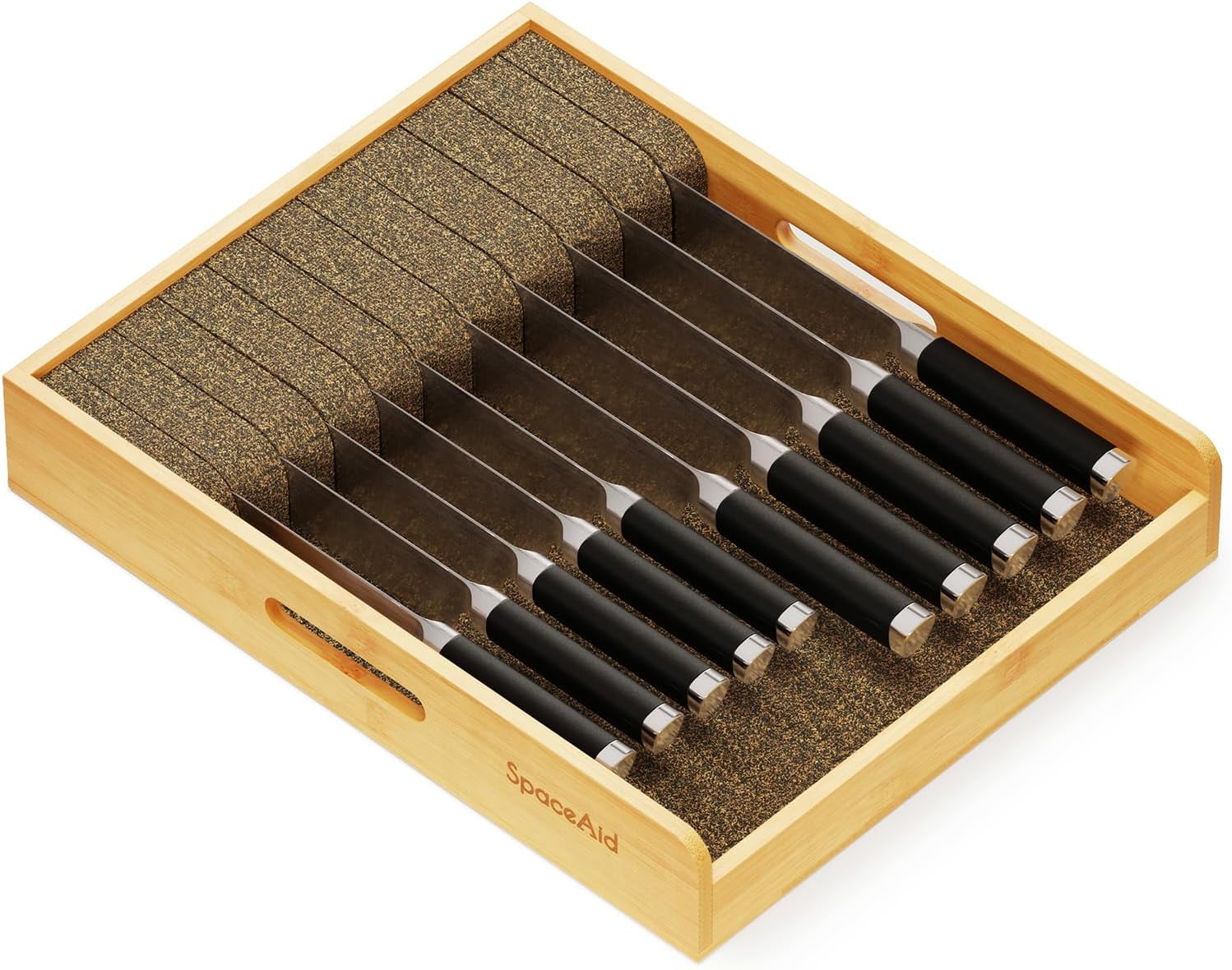 Large Knife Drawer Organizer Bamboo Insert Dock, Kitchen Steak Knives ...