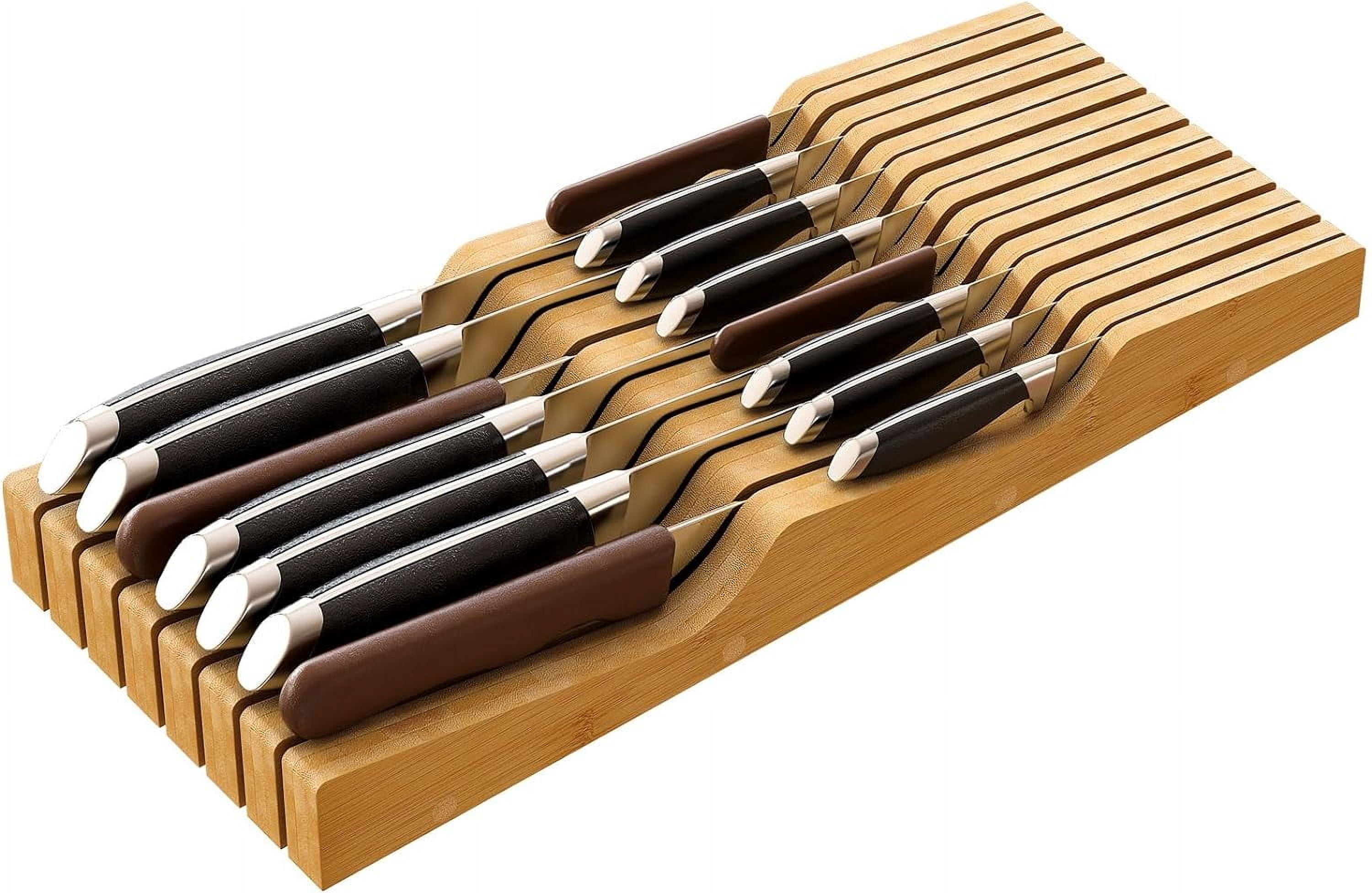Large Knife Drawer Organizer Insert, Bamboo Wood Knife Holder, Knife ...