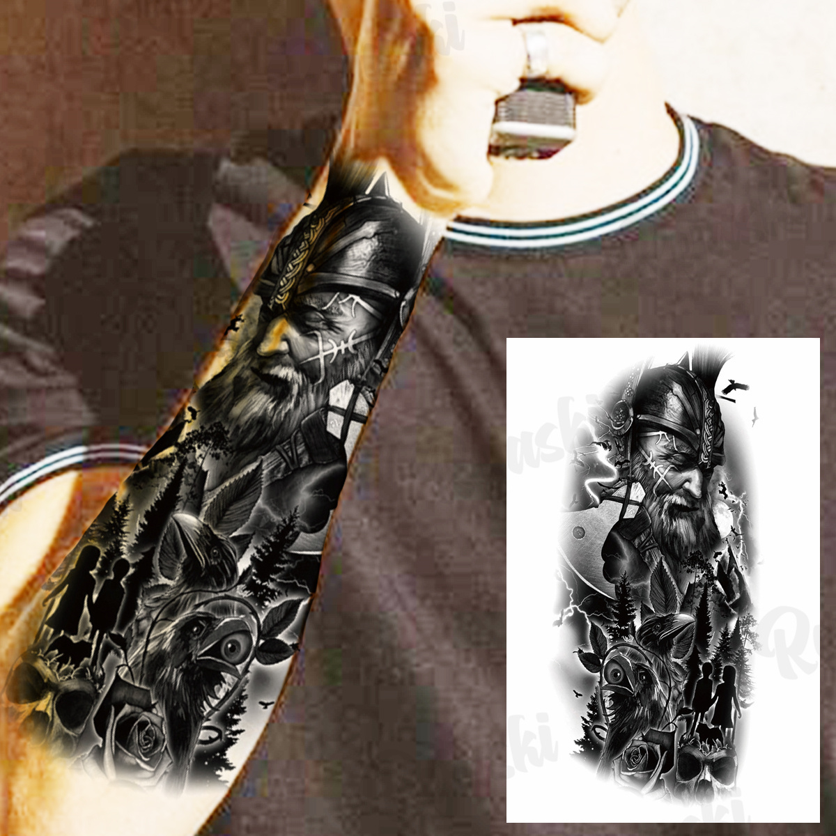 Large Knight Compass Temporary Tattoos For Men Women Realistic Eagle ...