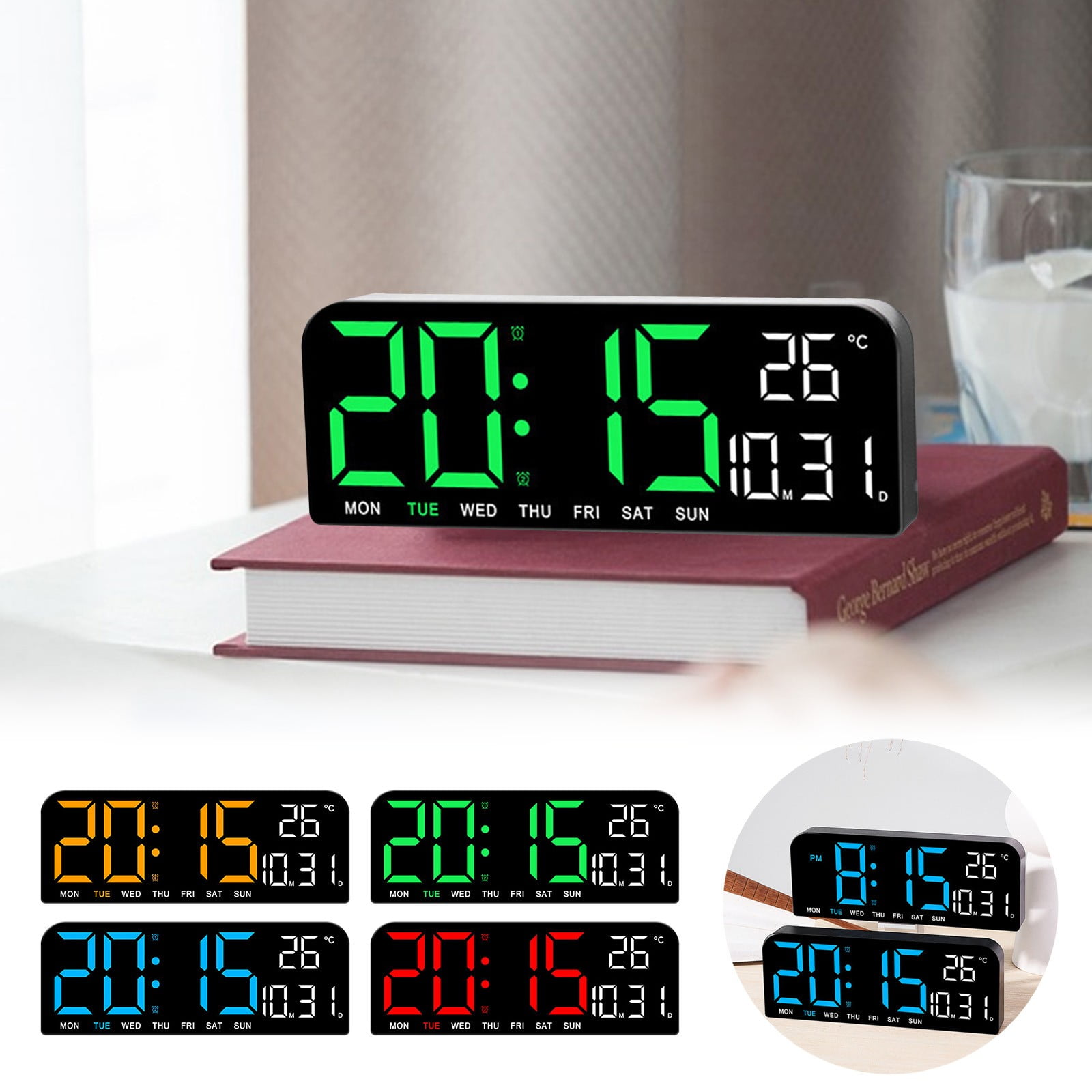 Large LED Digital Wall Clock with Alarm, 1 Count, Red Light, 9.4 x 3.5 ...