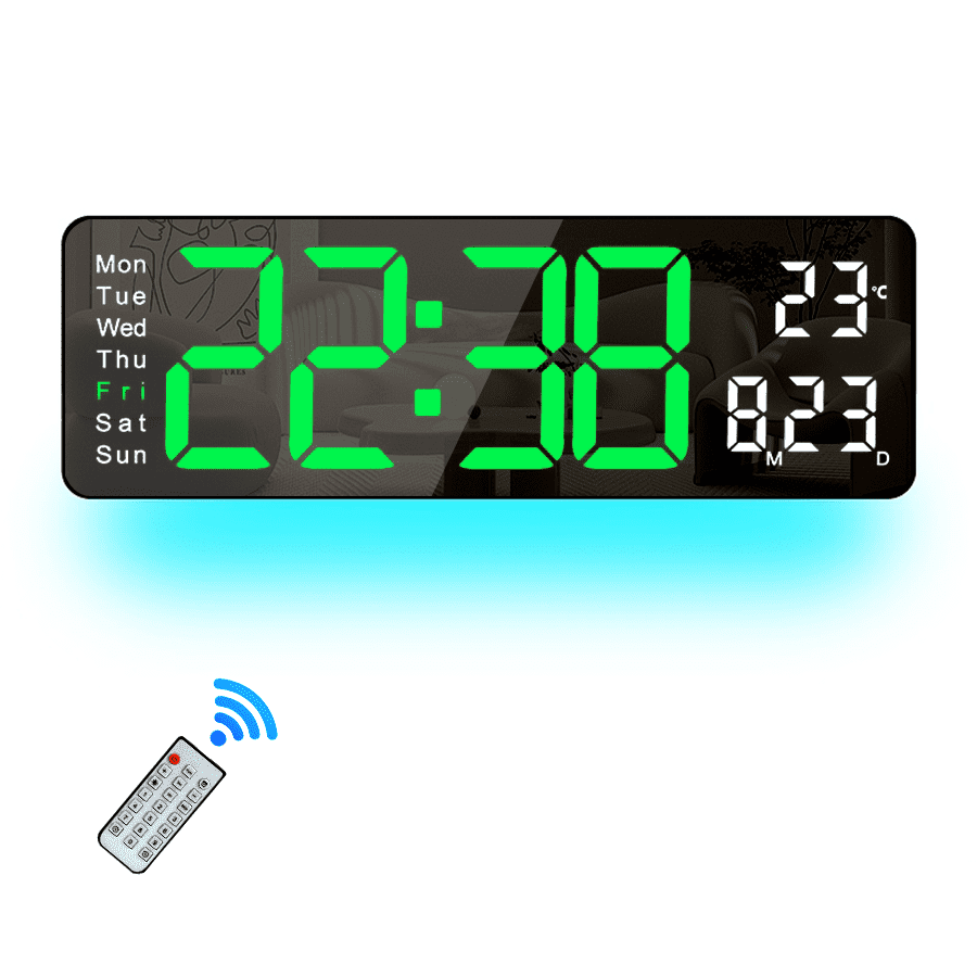 LED Digital Wall Mounted Alarm Clocks, Remote Control, Dual Alarms ...