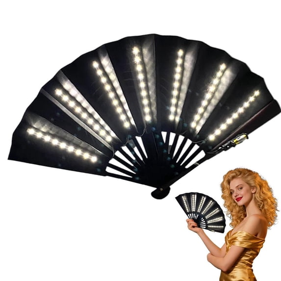 Large LED Light-Up Folding Fan with Battery, Cool White Glowing ...