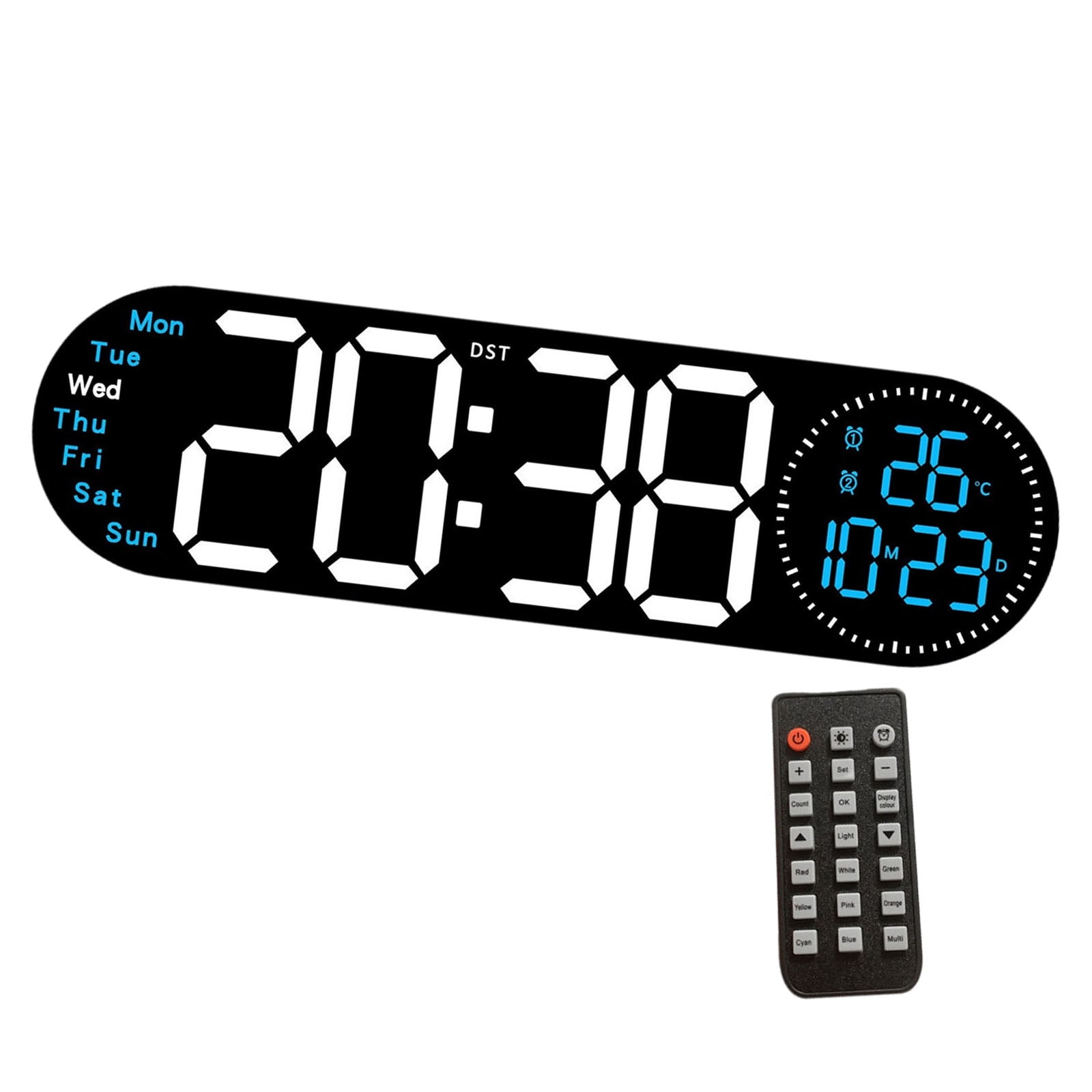 Large LED Wall Clock with Remote Control 2 Alarms Date Temperature Easy ...