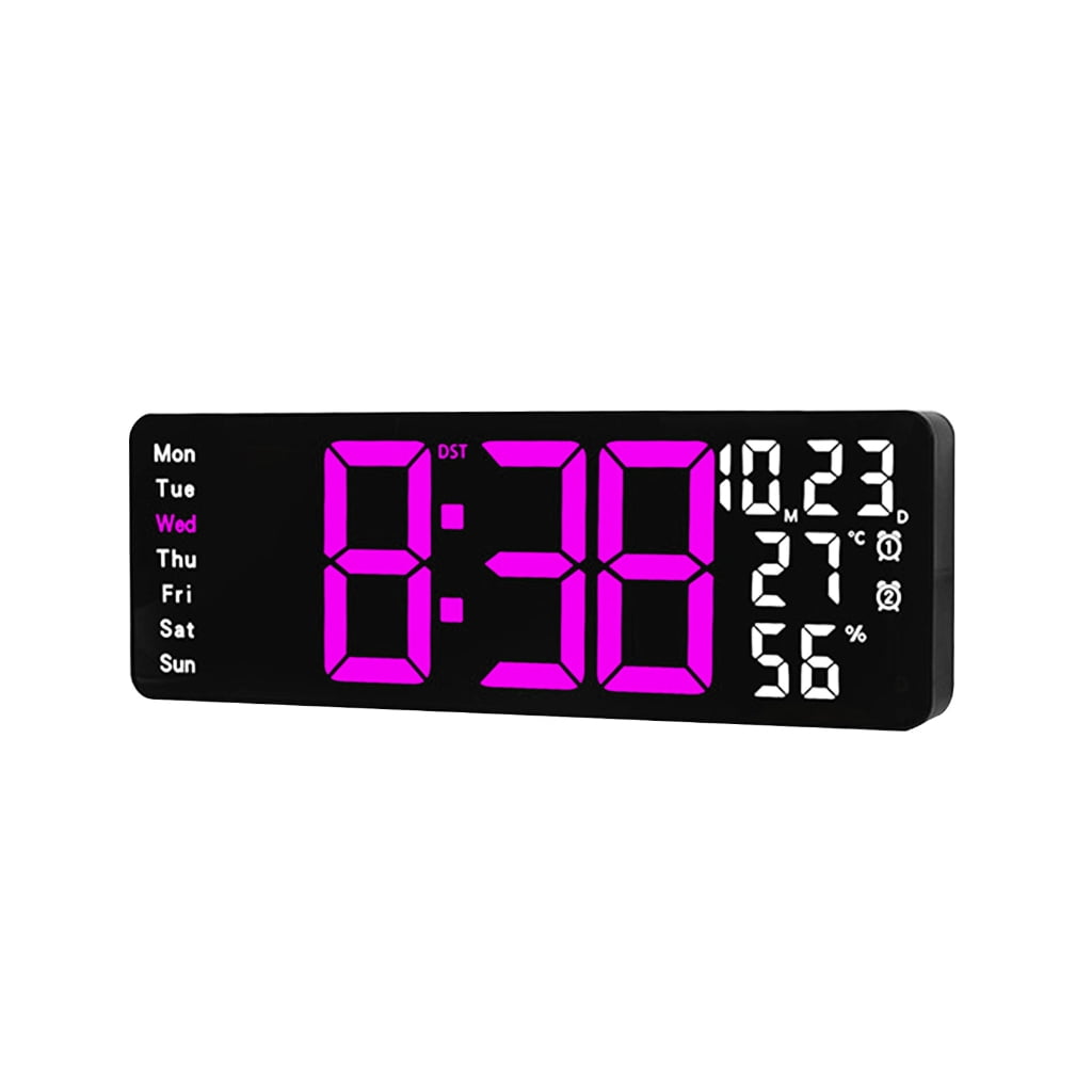 Large LED Wall Clock with Temperature Display and Auto Brightness ...