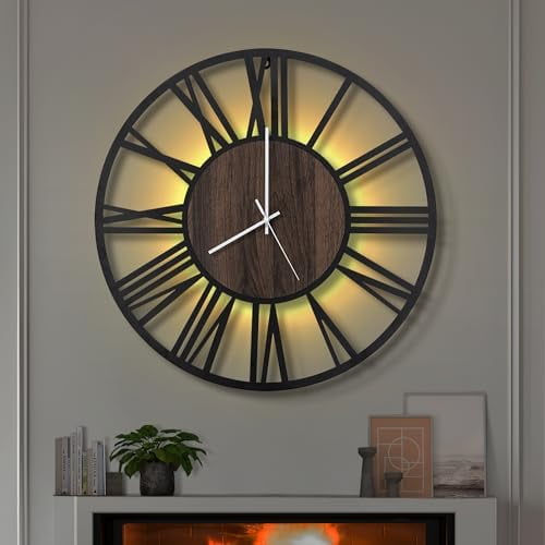 Large LED Wall Clocks,Silent,Non Ticking,Battery Operated Rustic Round ...