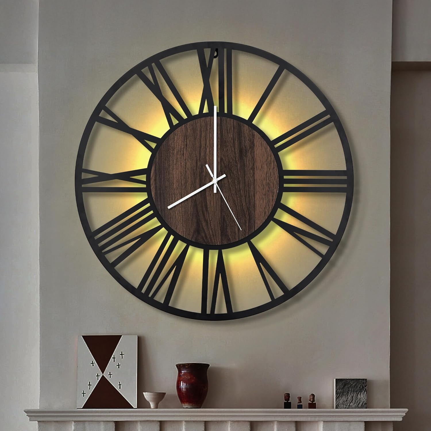 Large LED Wall Clocks,Silent,Non Ticking,Battery Operated Rustic Round ...