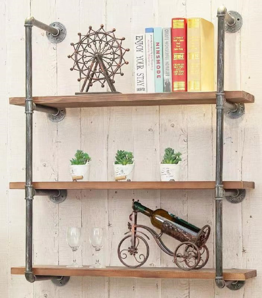 Large Ladder Shelf, Industrial Bookcase, 3-Tier Wood Wall Mounted ...