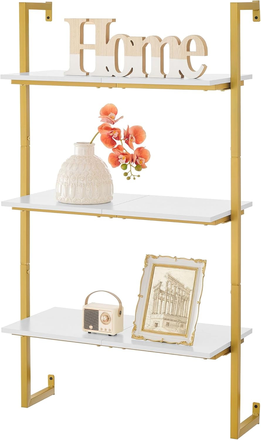 Large Ladder Shelf, Industrial Bookcase, 3-Tier Wood Wall Mounted ...