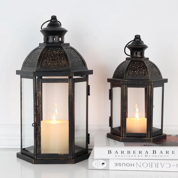 Large Lantern Decorative Outdoor & Indoor, Set of 2 (15’’&11’’) Metal ...