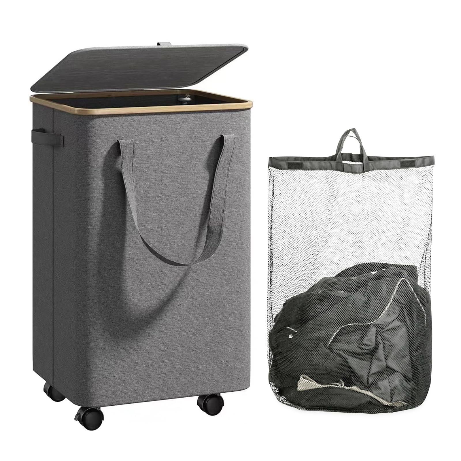 Large Laundry Basket with Wheels - 100L Rolling Laundry Hamper with Lid ...