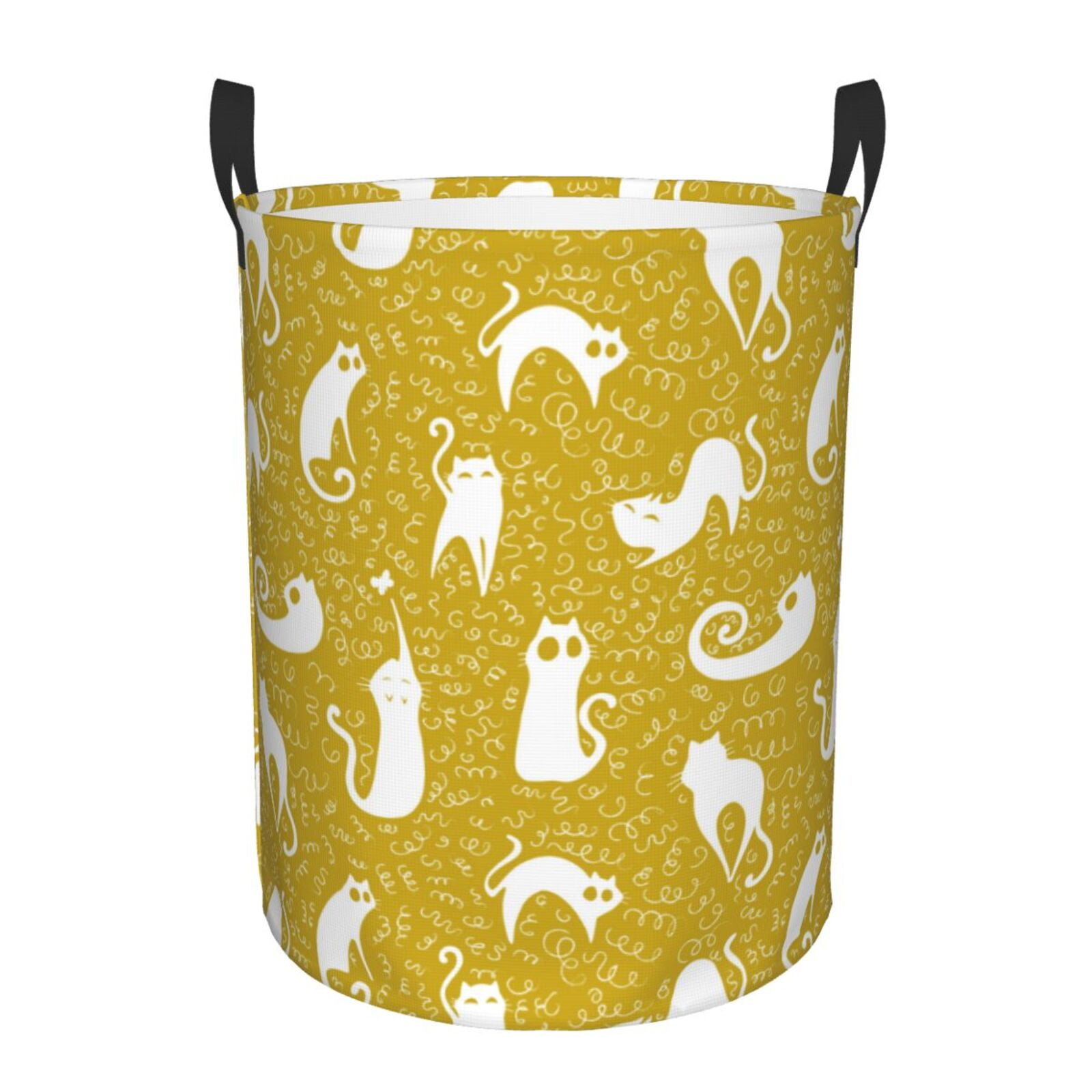 Large Laundry Basket with Handles - Abstract Cartoon Cat Yellow Baby ...