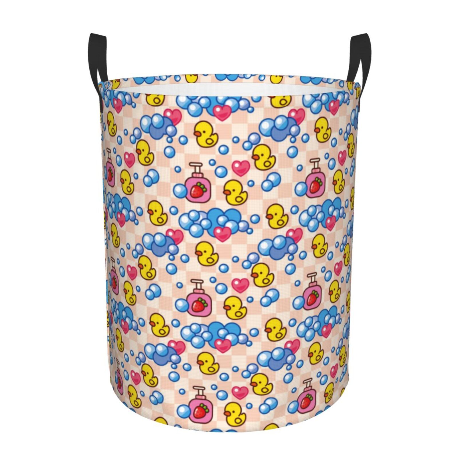 Large Laundry Basket with Handles - Cartoon Bubble Cute Duck Love Kids ...