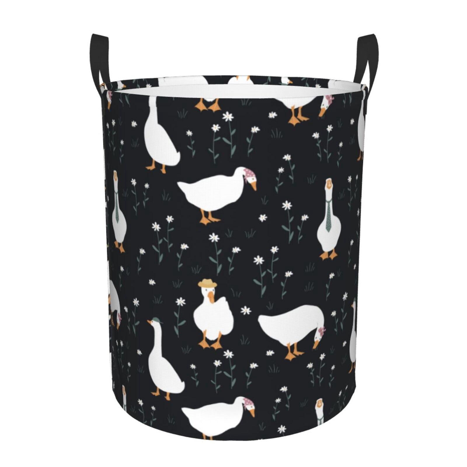 Large Laundry Basket with Handles - Cartoon Cute Duck Hat Tie Flower ...