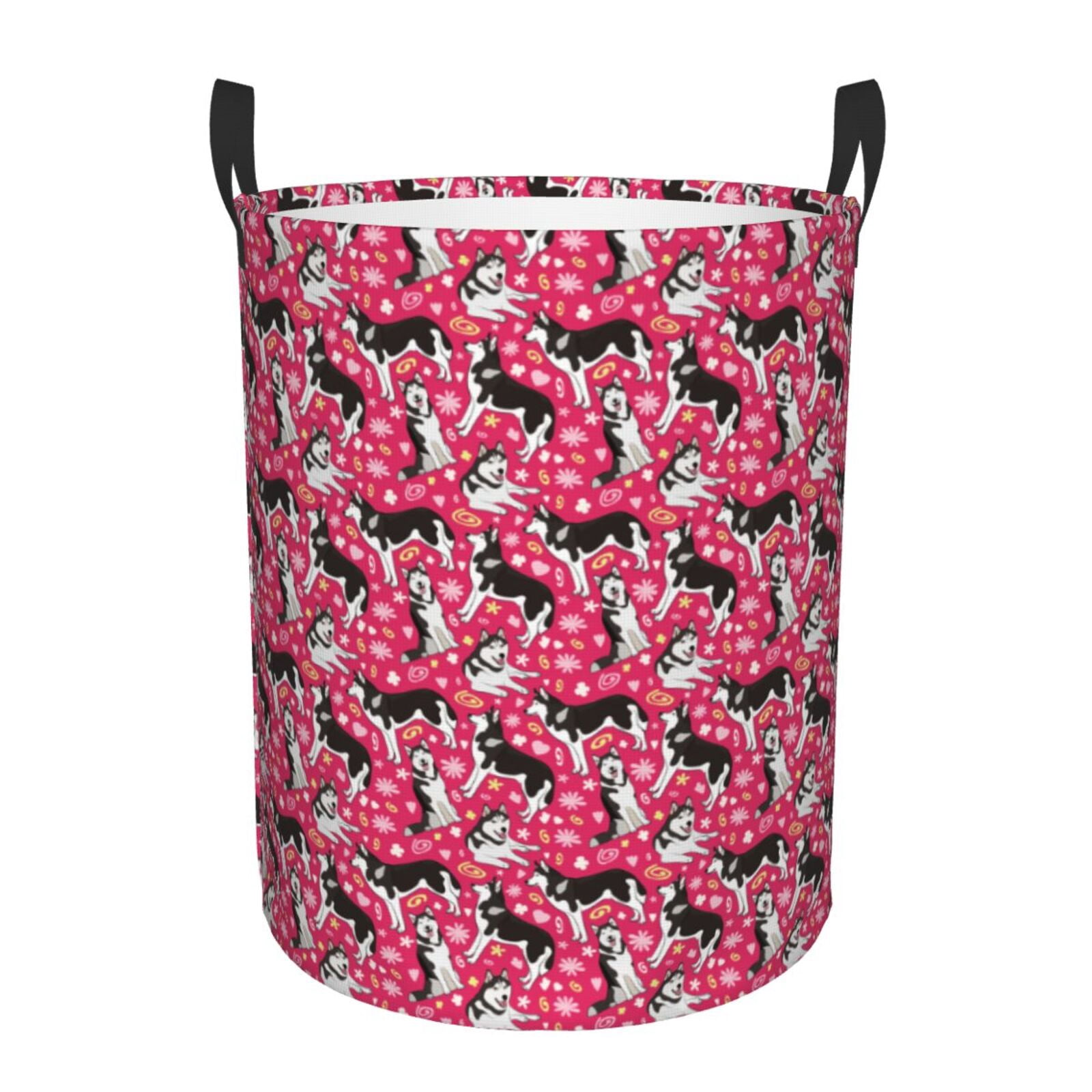Large Laundry Basket with Handles - Cartoon Cute Husky Dog Red Kids ...