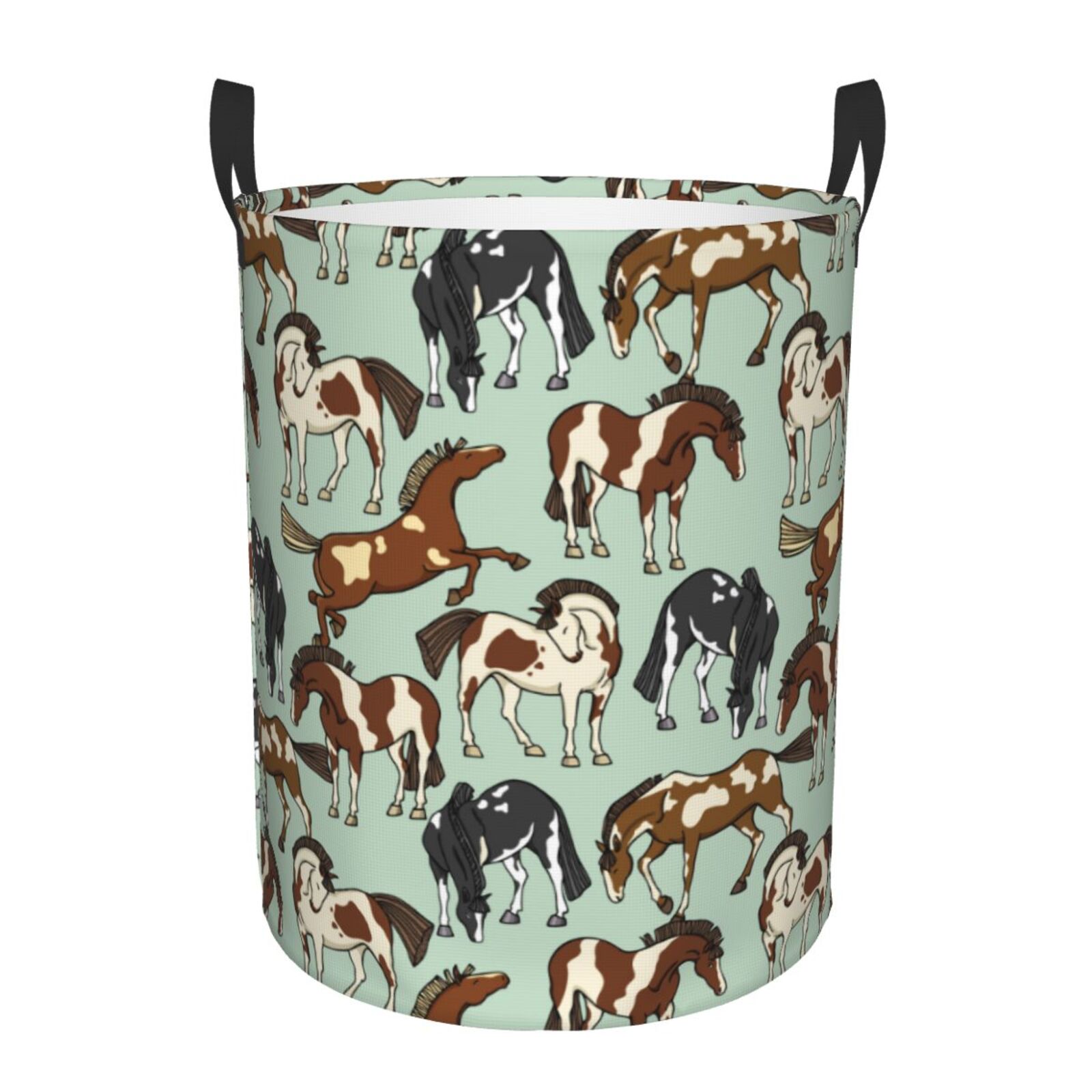 Large Laundry Basket with Handles - Cartoon Spotted Cute Horse Kids ...