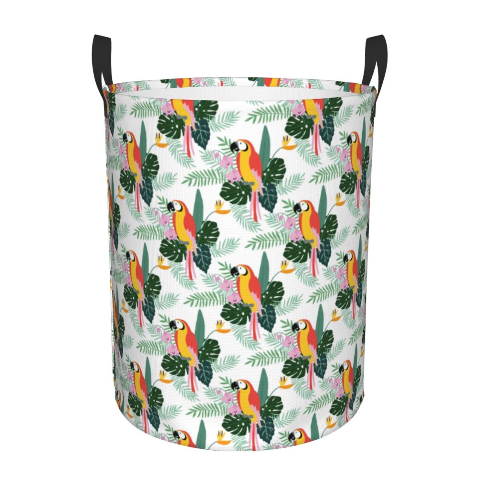 Large Laundry Basket with Handles - Colorful Parrot Flower Palm Leaf ...
