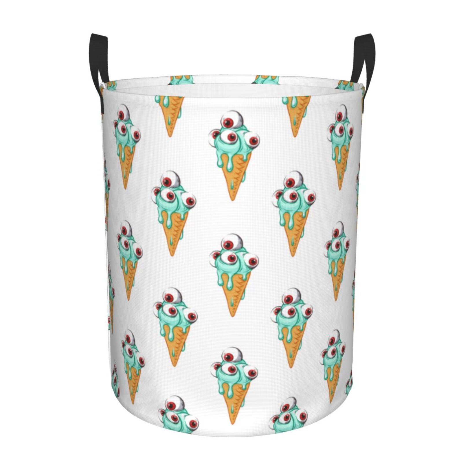 Large Laundry Basket with Handles - Fun Green Ice Cream Print Kids Baby ...