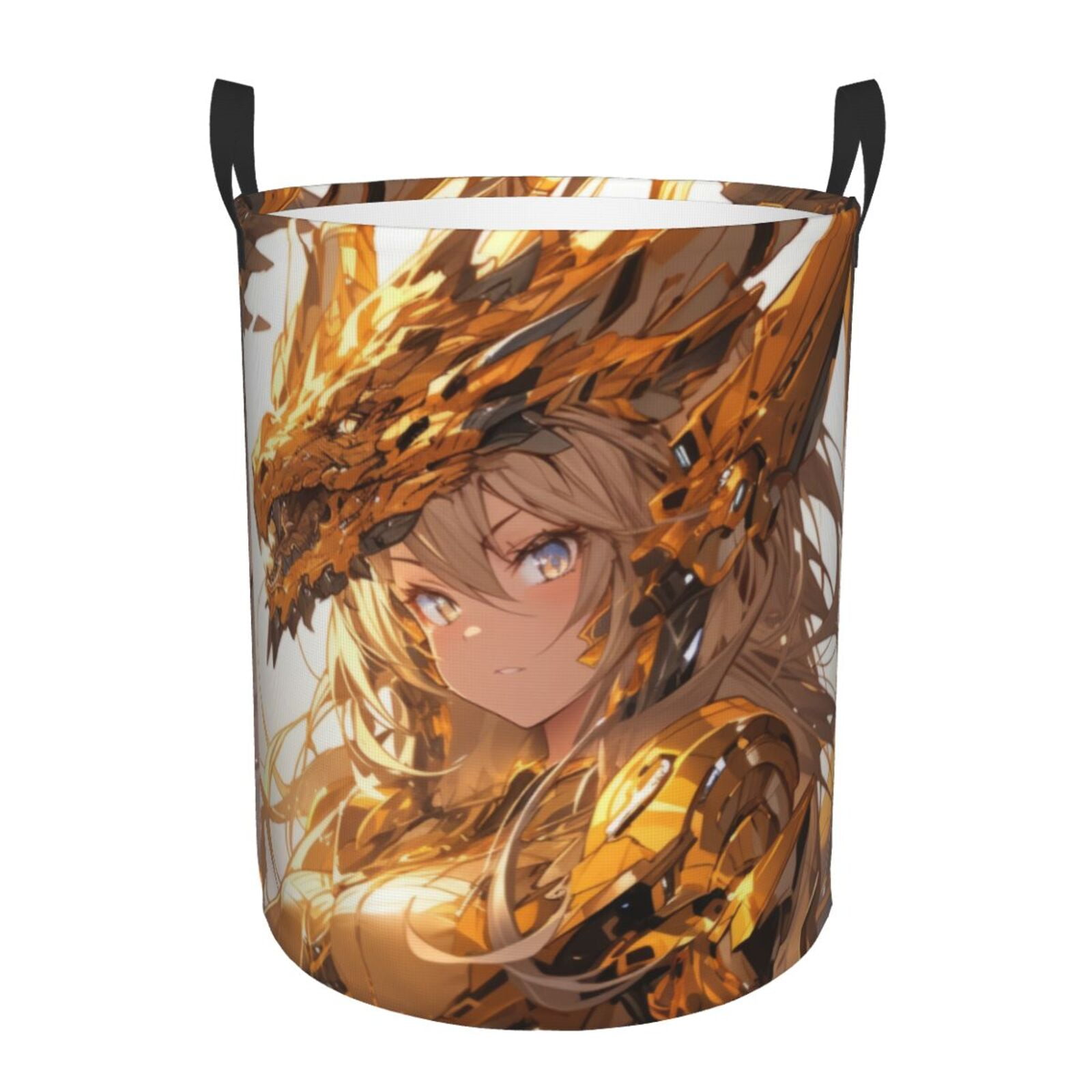 Large Laundry Basket with Handles - Golden Armor Dragon Princess Baby ...