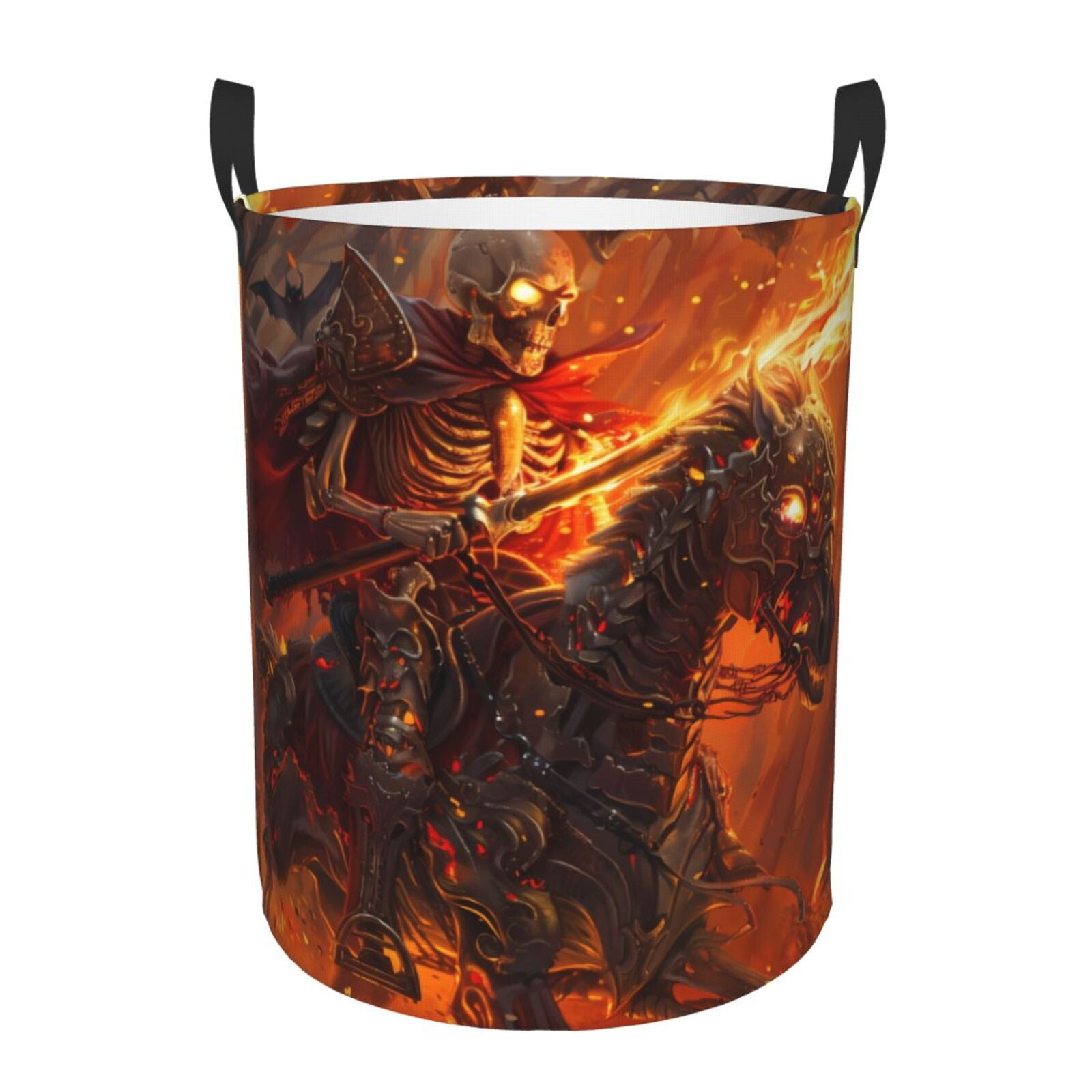 Large Laundry Basket with Handles - Halloween Flame Skeleton Knight ...