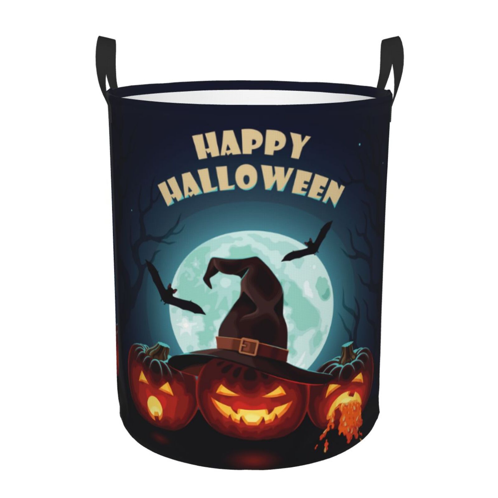 Large Laundry Basket with Handles - Halloween Witch Hat Pumpkin Kids ...