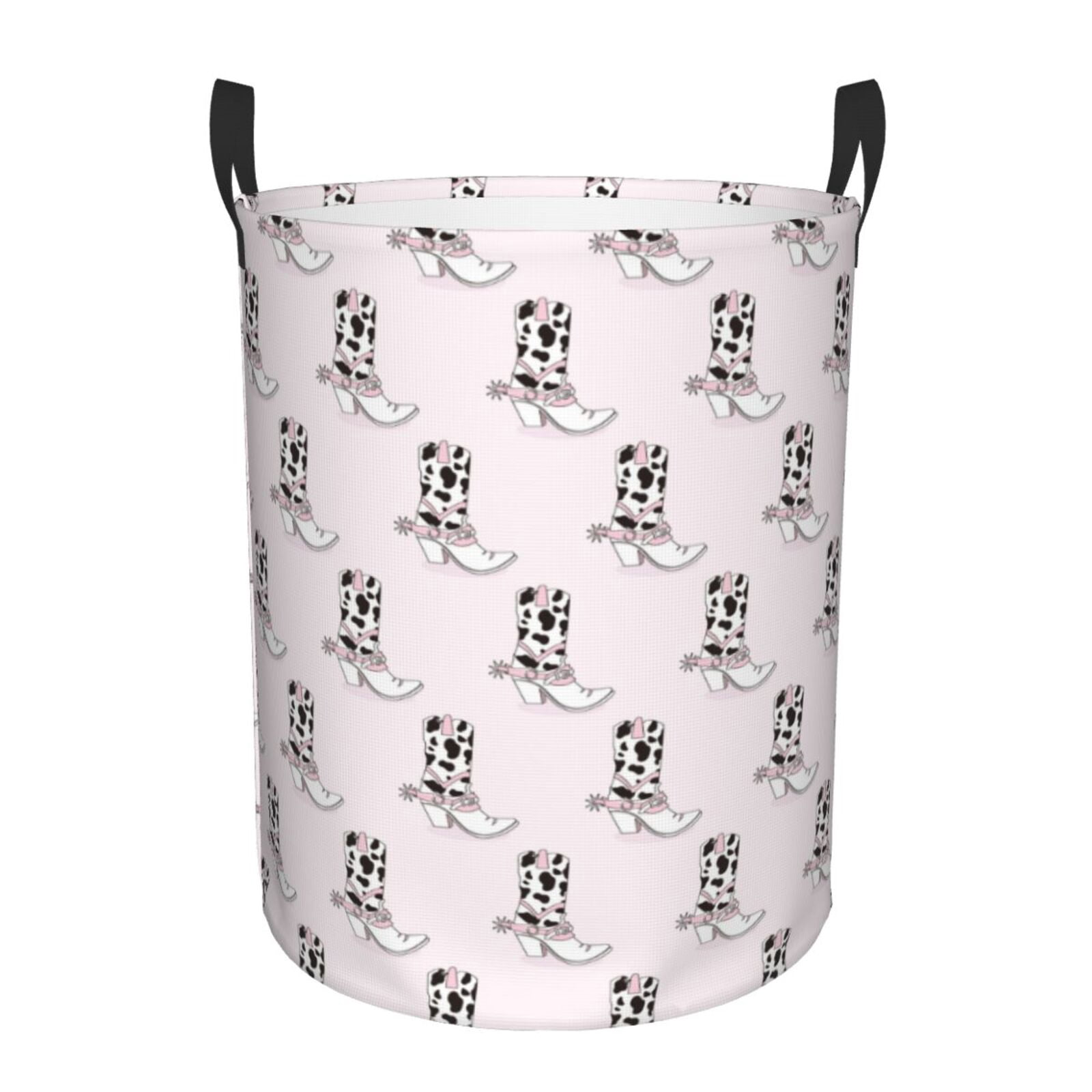 Large Laundry Basket with Handles - Modern Cartoon Cow Print Boots Baby ...