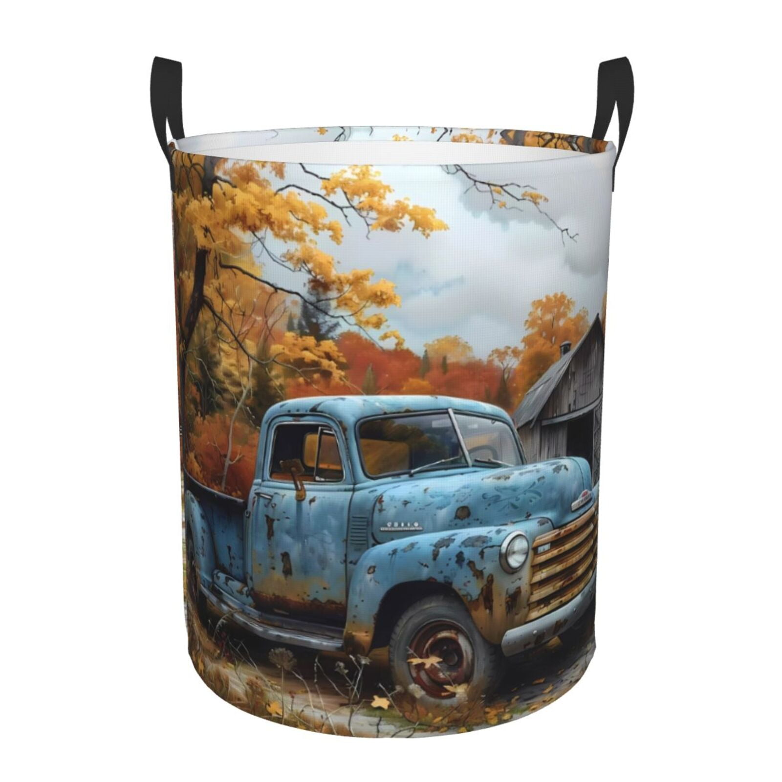 Large Laundry Basket with Handles - Rustic Vintage Truck Autumn Kids ...