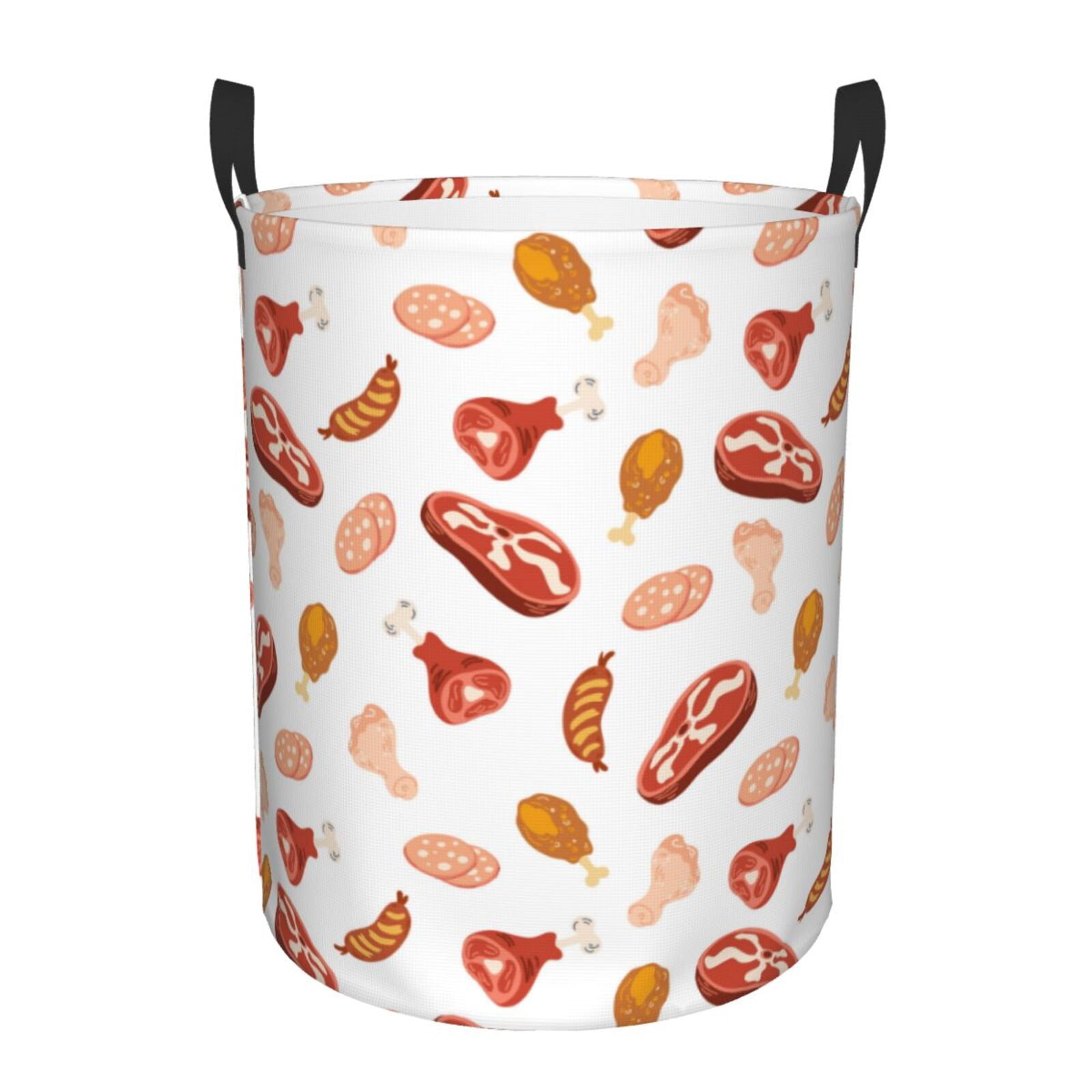 Large Laundry Basket with Handles - Steak Hot Dog Chicken Leg Print ...