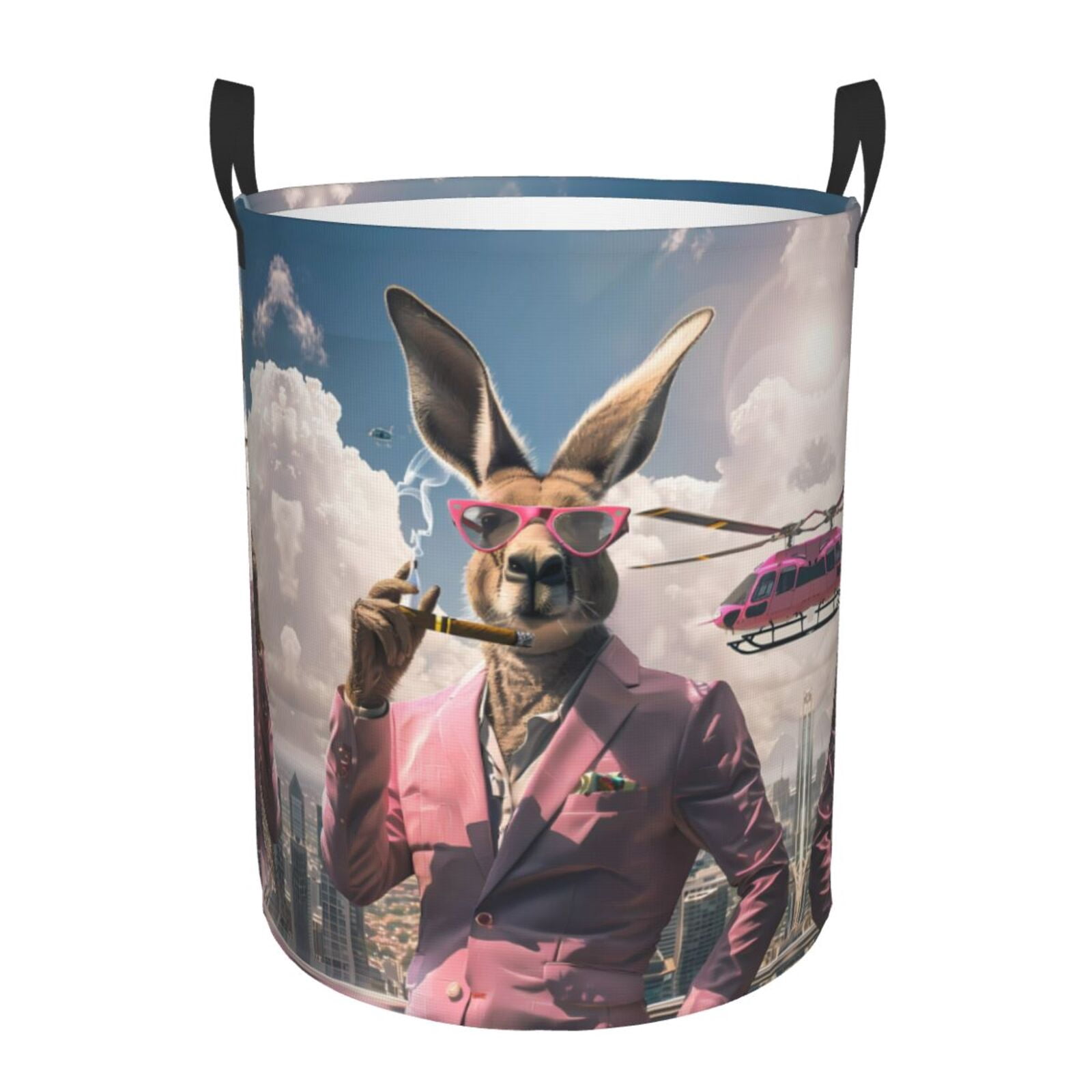 Large Laundry Basket with Handles - Stylish Kangaroo In Suit Kids Baby ...