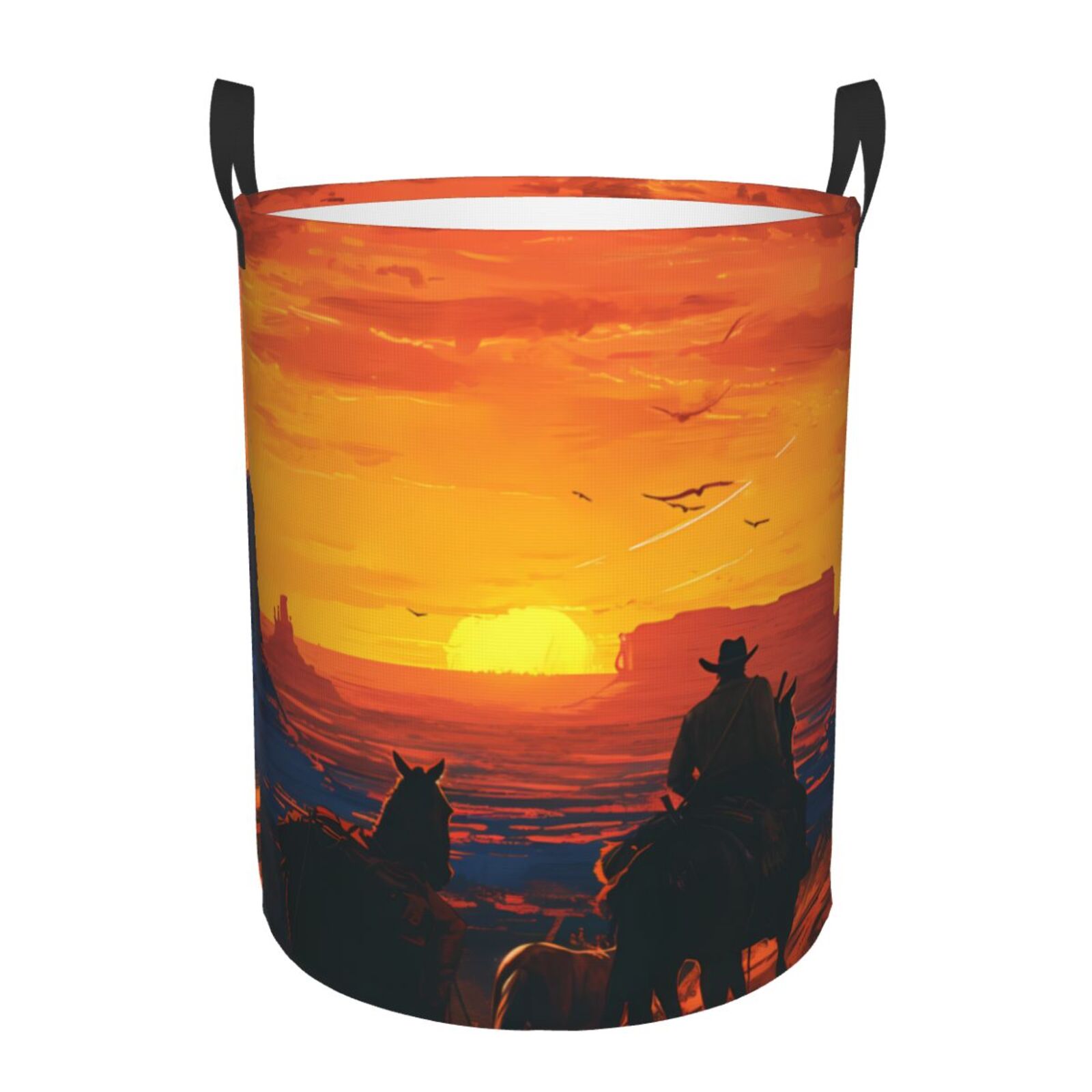 Large Laundry Basket with Handles - Western Sunset Prairie Cowboy Kids ...