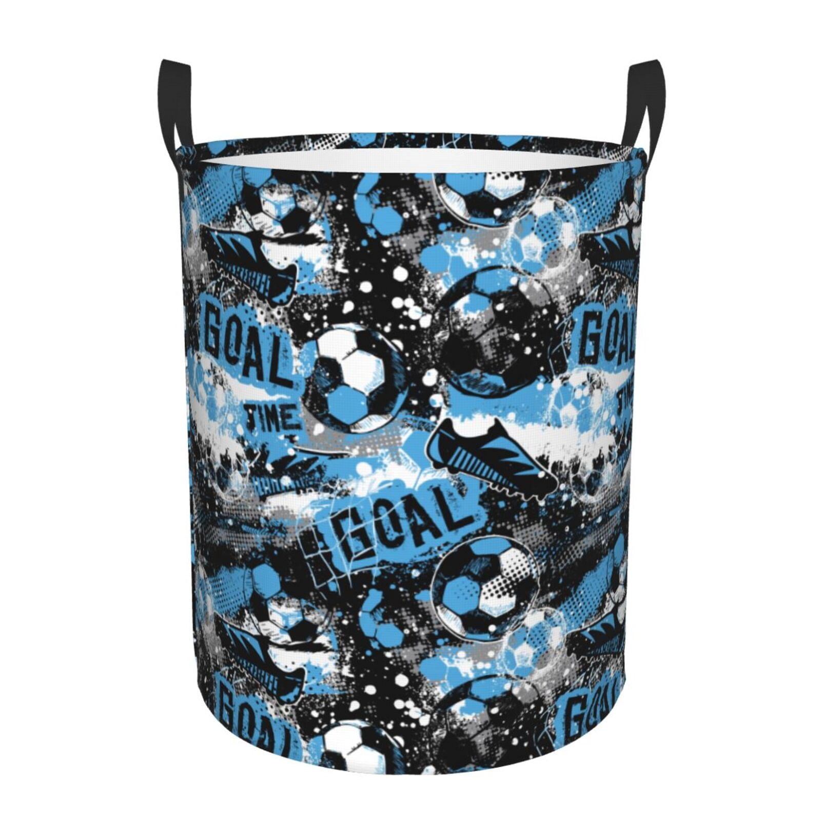 Large Laundry Basket with Handles - soccer Football ball goal blue Kids ...