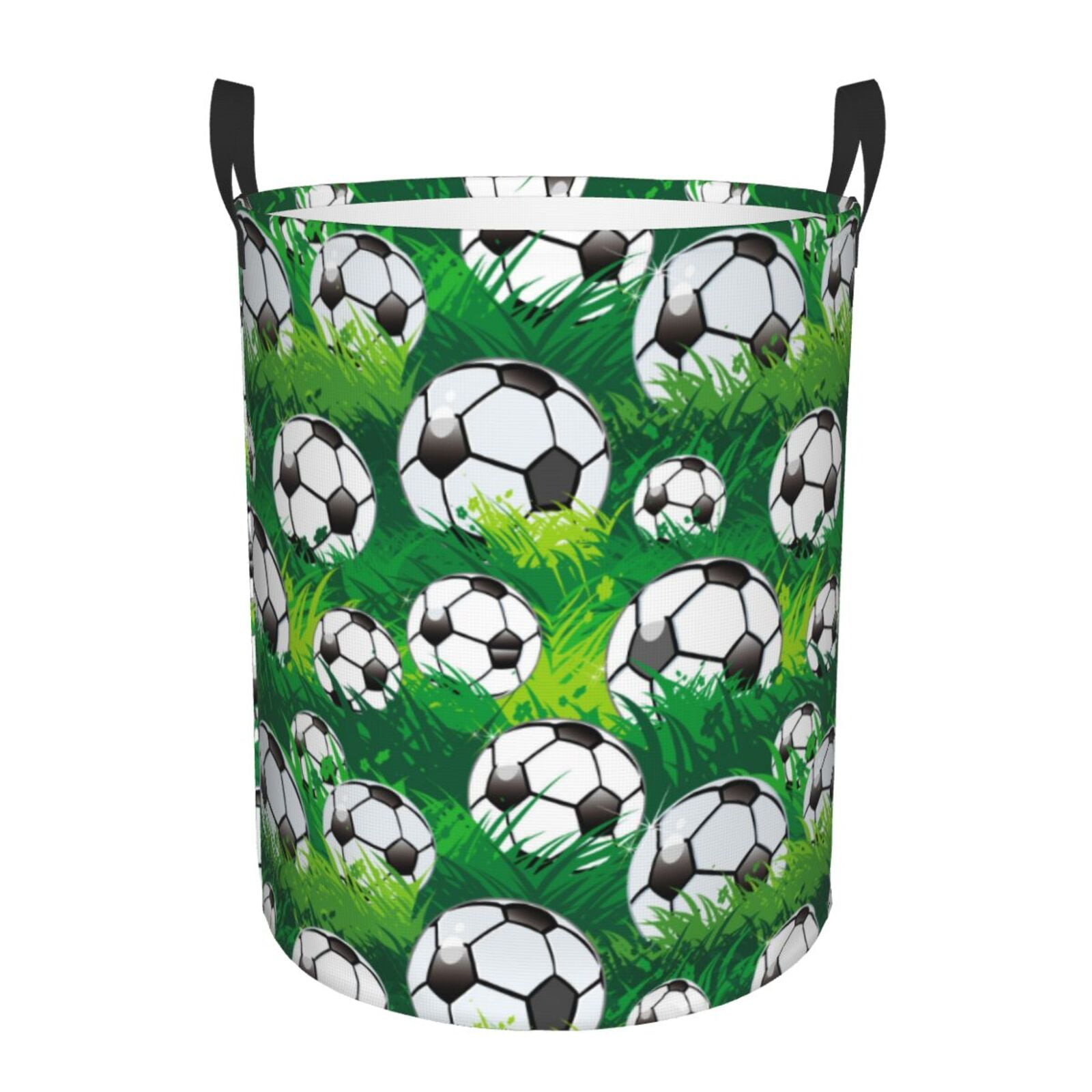 Large Laundry Basket with Handles - soccer Football ball green grass ...