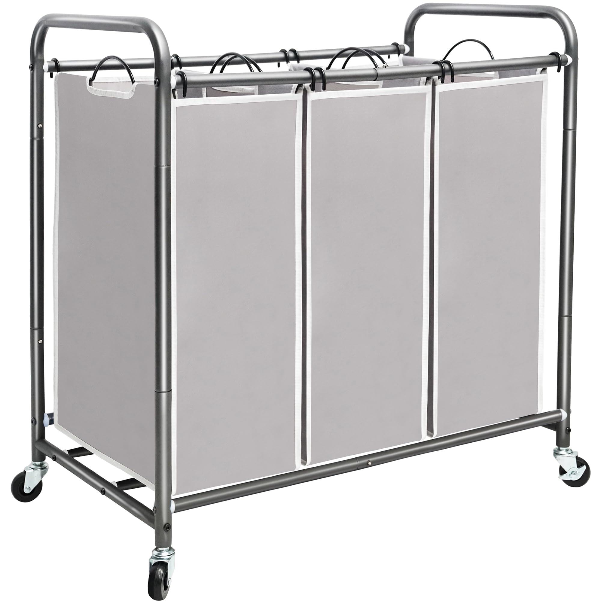 Large Laundry Hamper Cart, 3 Section Organizer with Removable Bags, 35. ...