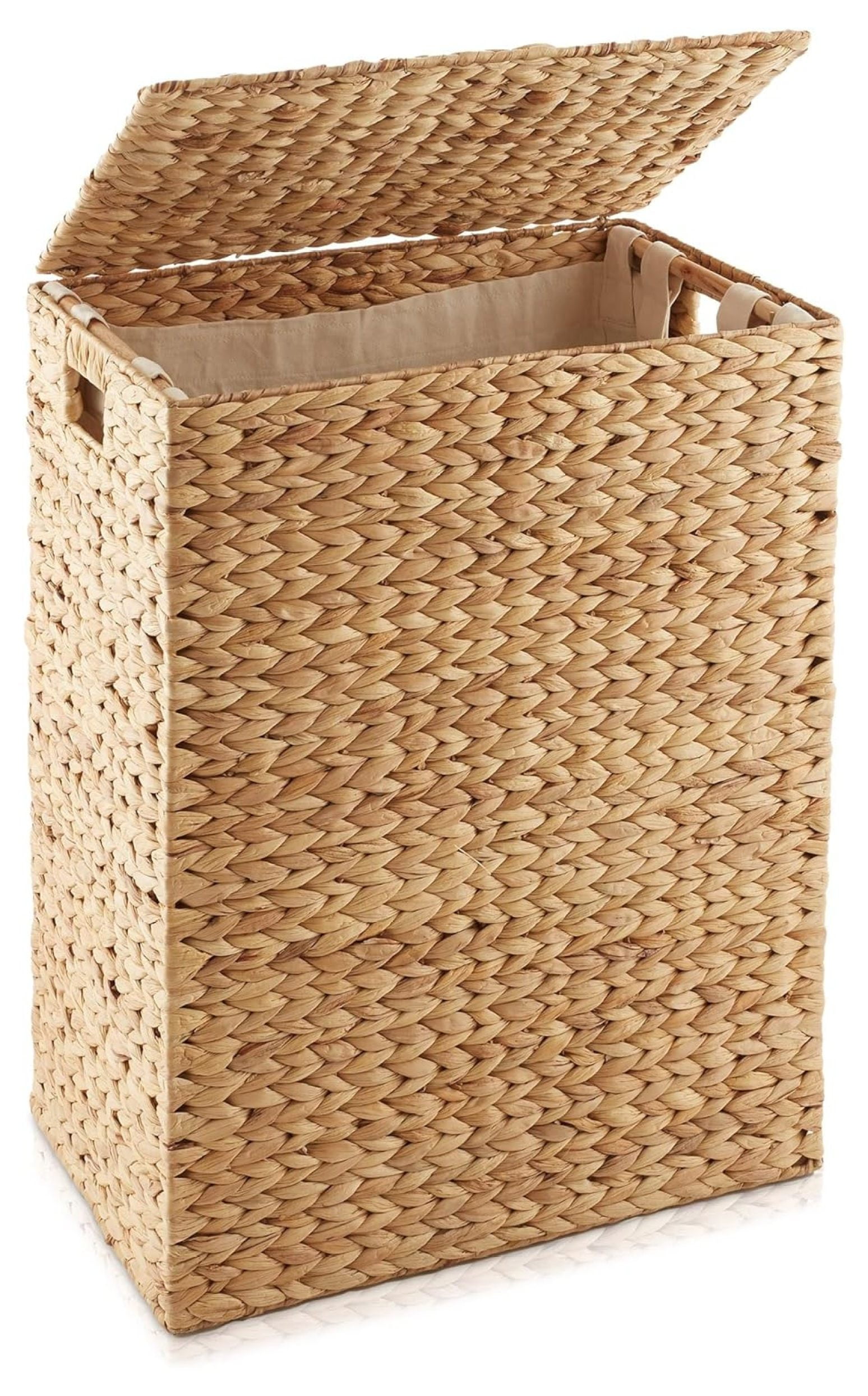 Large Laundry Hamper with Lid and Removable Liner Bag - Natural, Woven ...