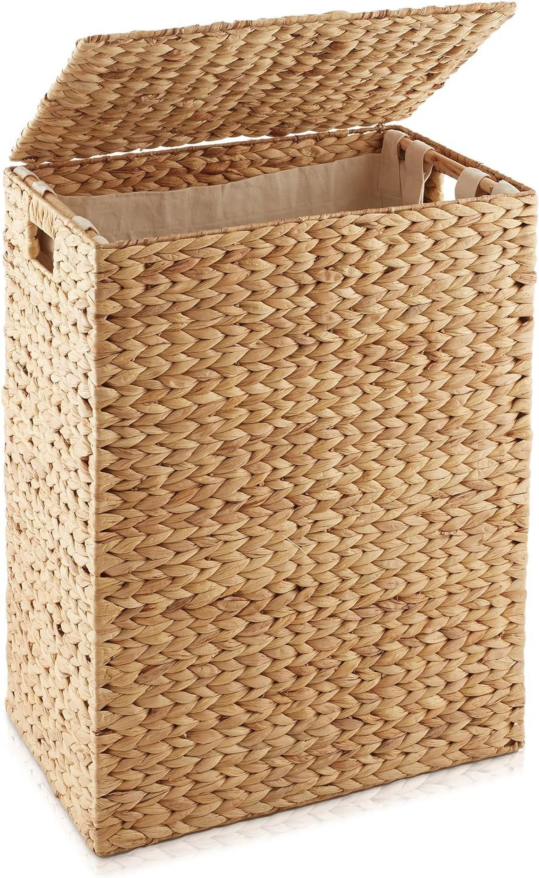 Large Laundry Hamper with Lid and Removable Liner Bag - Natural, Woven ...