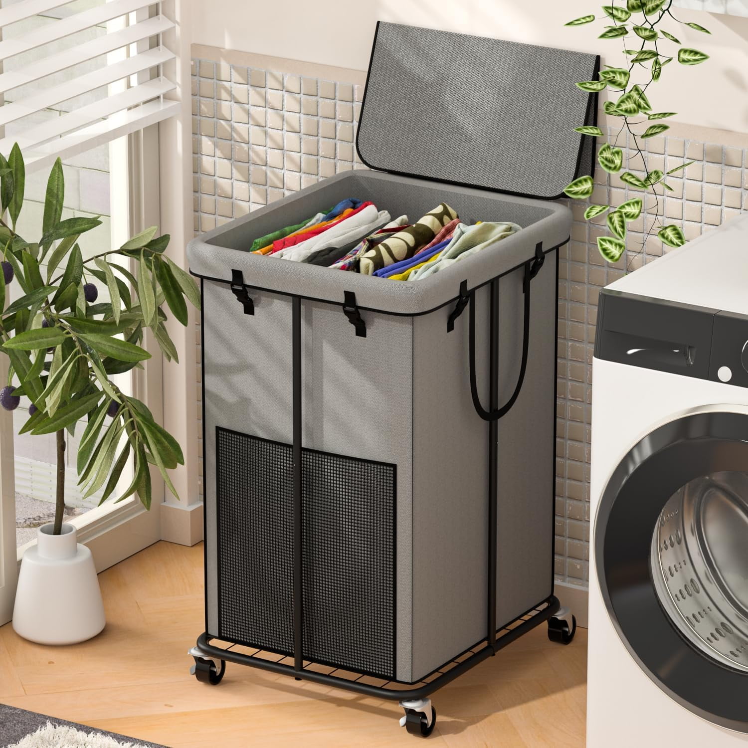 Large Laundry Hampers with Lid, Oxford Fabric Laundry Hampers, Metal ...