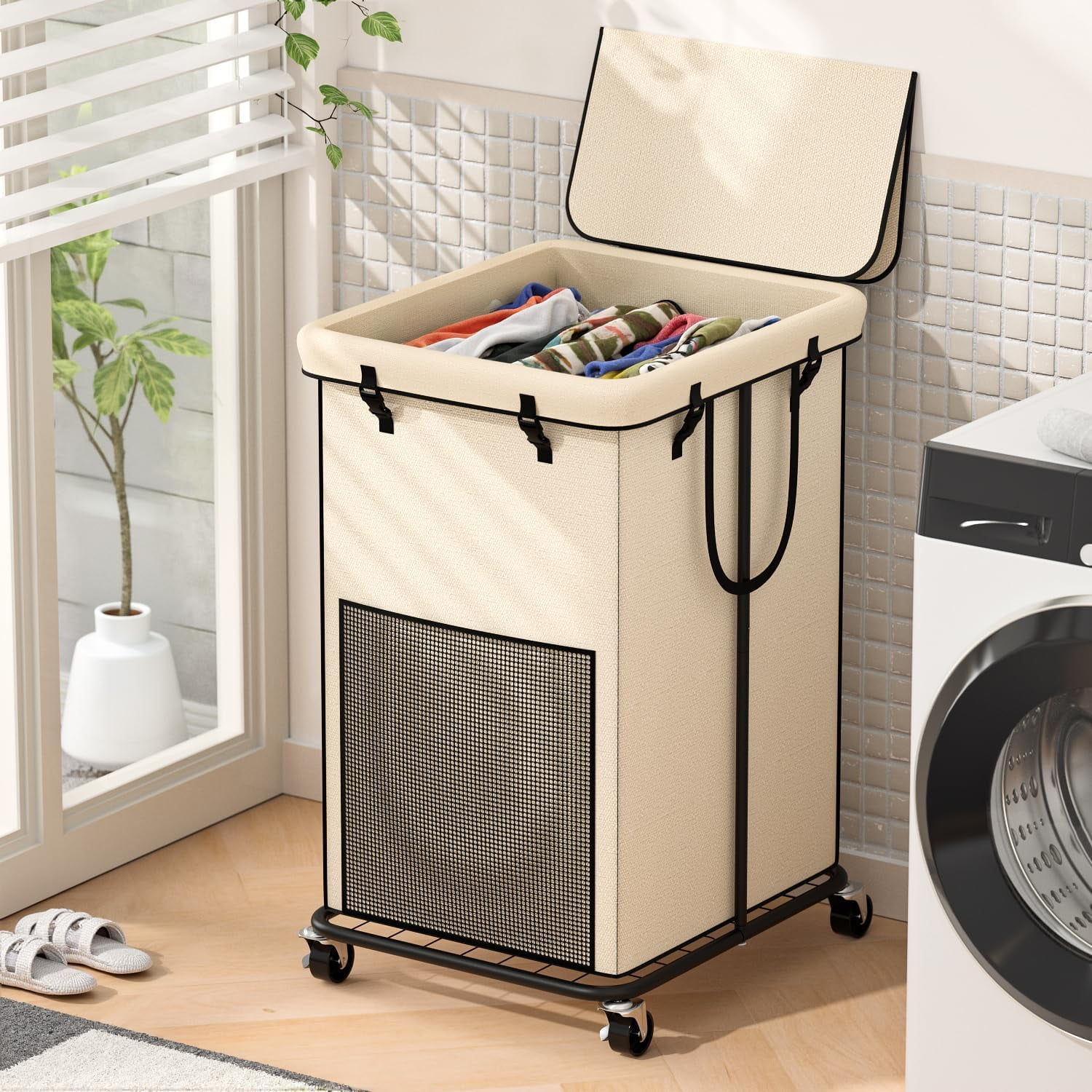 Large Laundry Hampers with Lid, Oxford Fabric Laundry Hampers, Metal ...