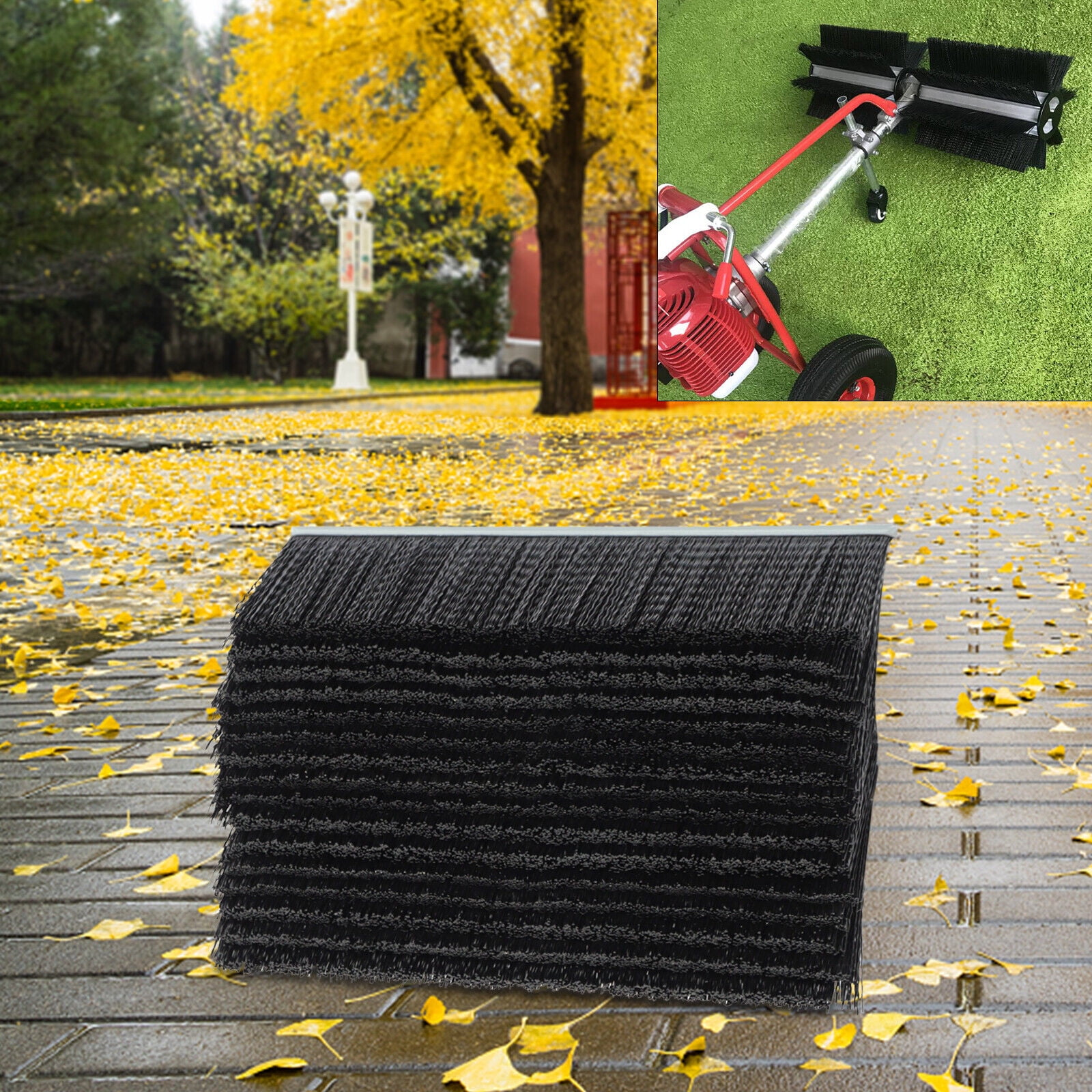 Large Lawn Sweeper Walk Behind Push Wheels Leaf Sweeper Brush Black ...