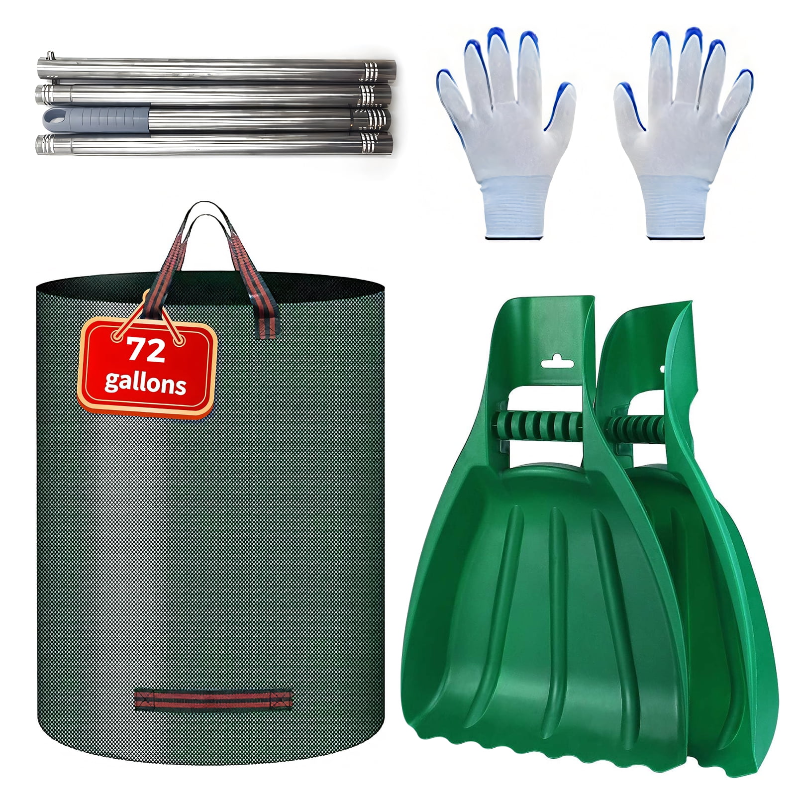 Large Leaf Scoop and Hand Rake Claw Set, Comes with 72 Gallon Garden ...