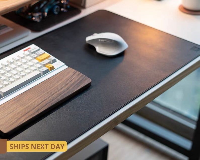 Large Leather Desk Mat and Keyboard Pad, Custom Office Workspace ...