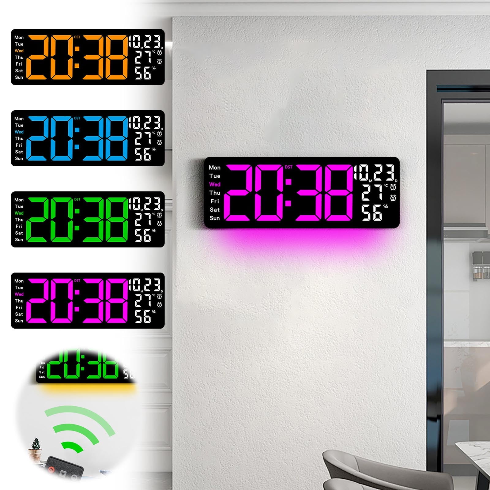 Large Led Wall Clock, 17.3-inch Digital Clock, Alarm Temp Humidity ...