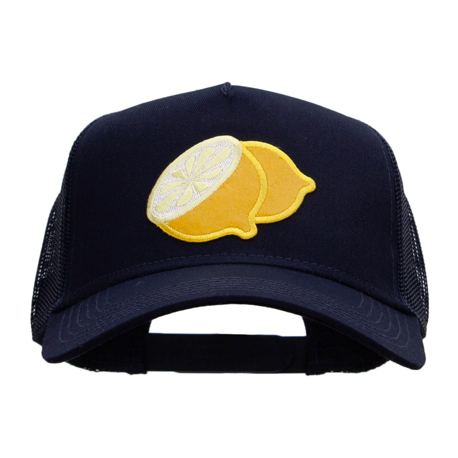Large Lemon Solid Cotton Twill 5 panel Mesh Back Patched Cap - Navy ...
