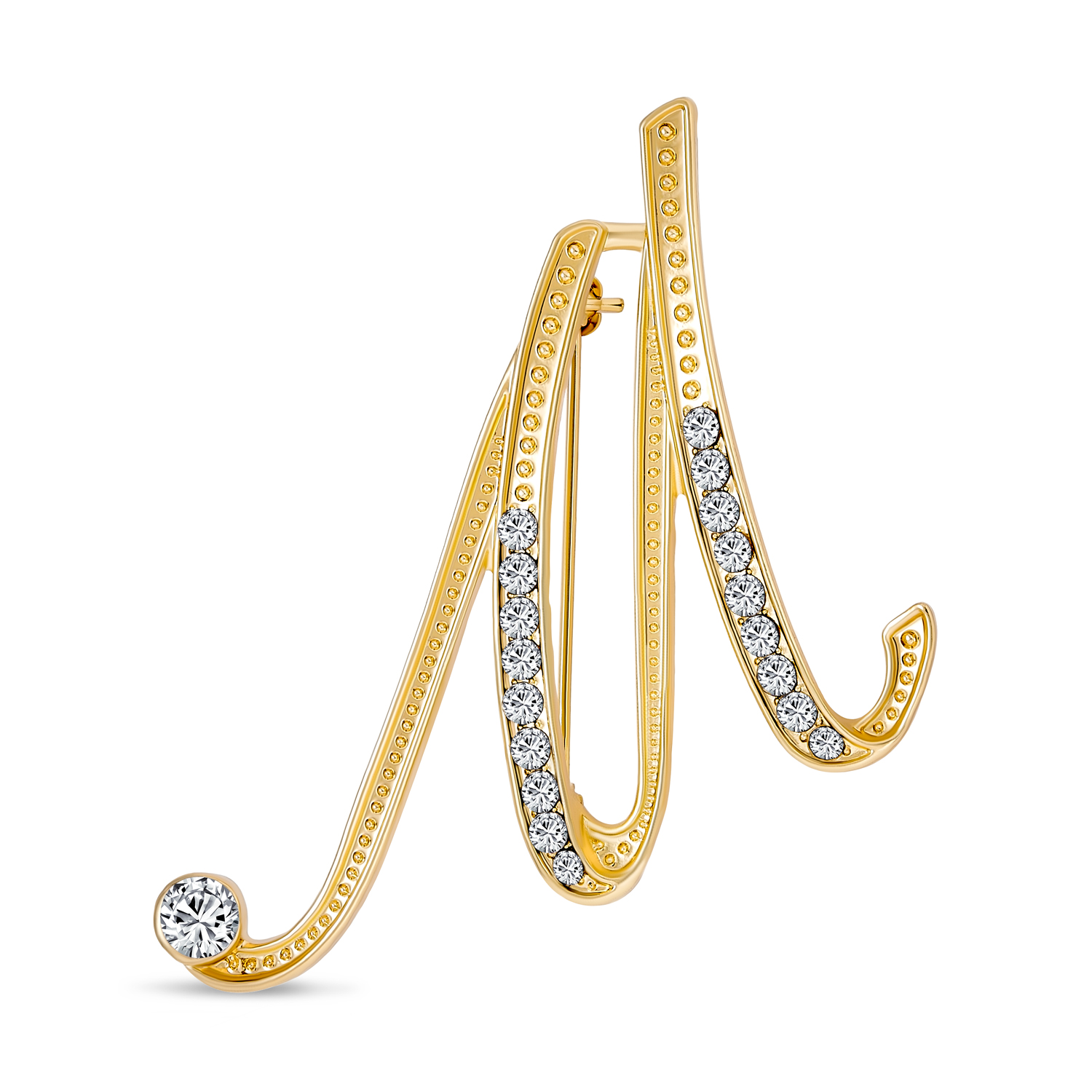 Initial "M" Pin Brooch Pave Rhinestones Silver Tone 1 1/2" Ladies Adult ...