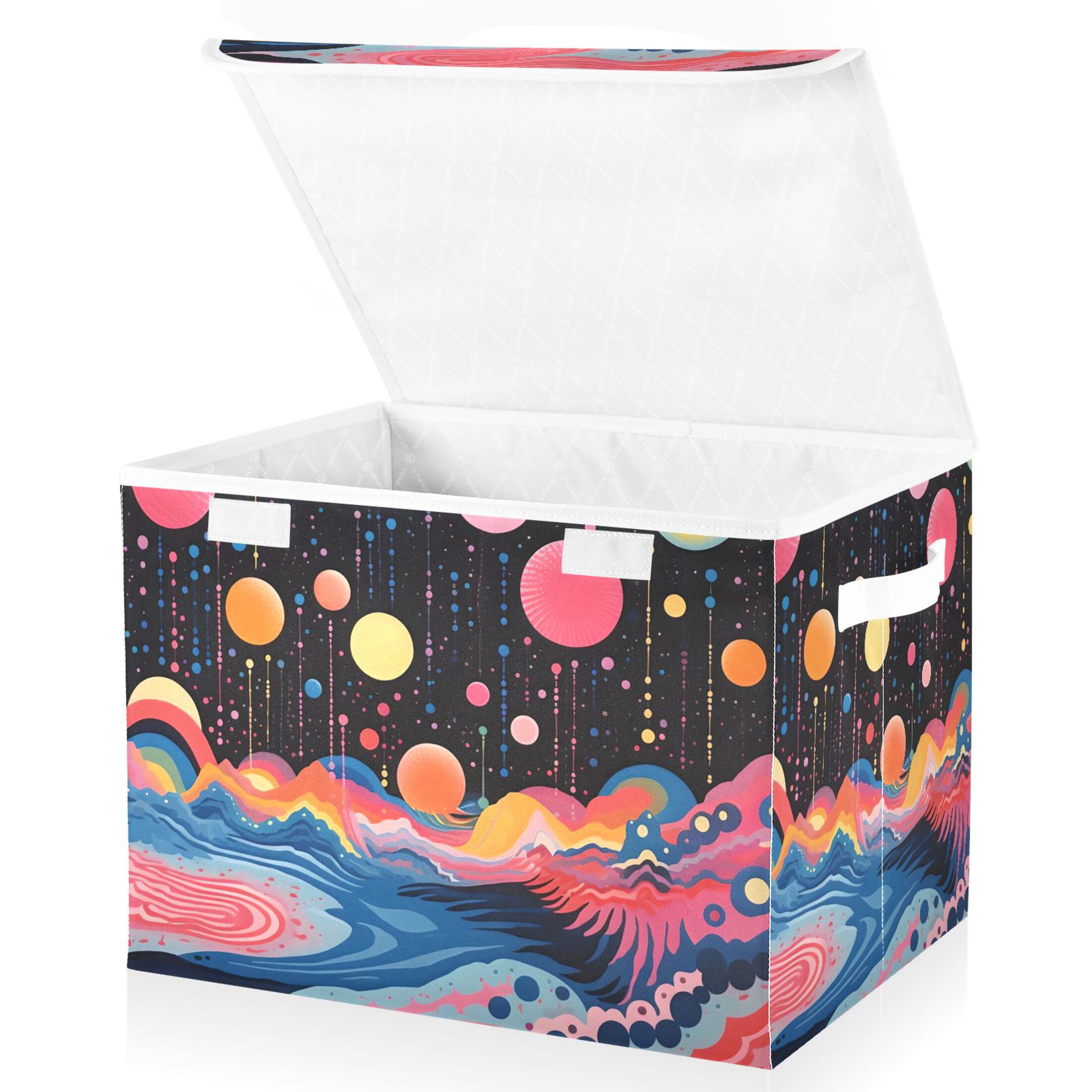 Large Lidded Bin Foldable Storage Baskets Abstract Circles Boxes Cubes ...