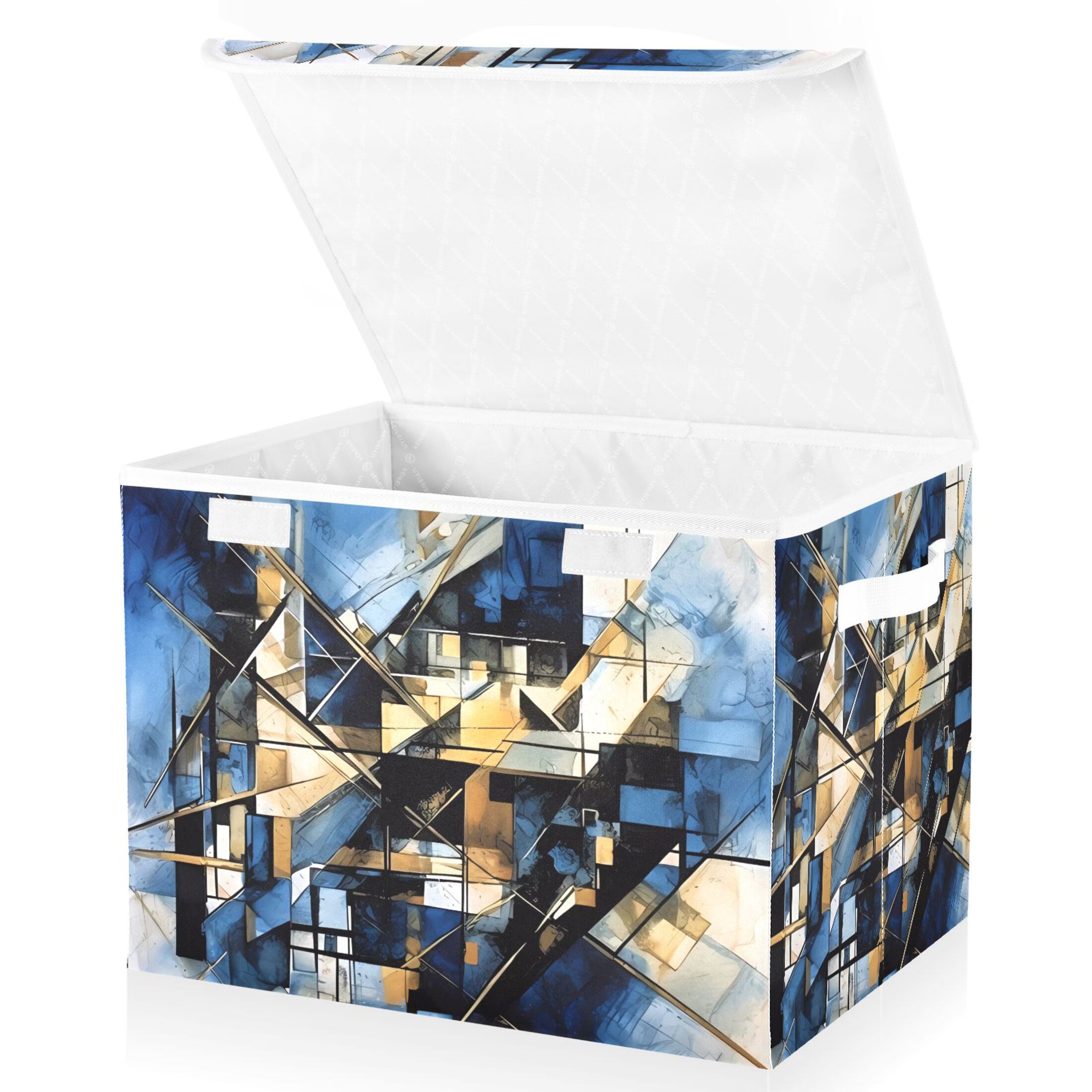 Large Lidded Bin Foldable Storage Baskets Abstract Geometry Blue Boxes ...