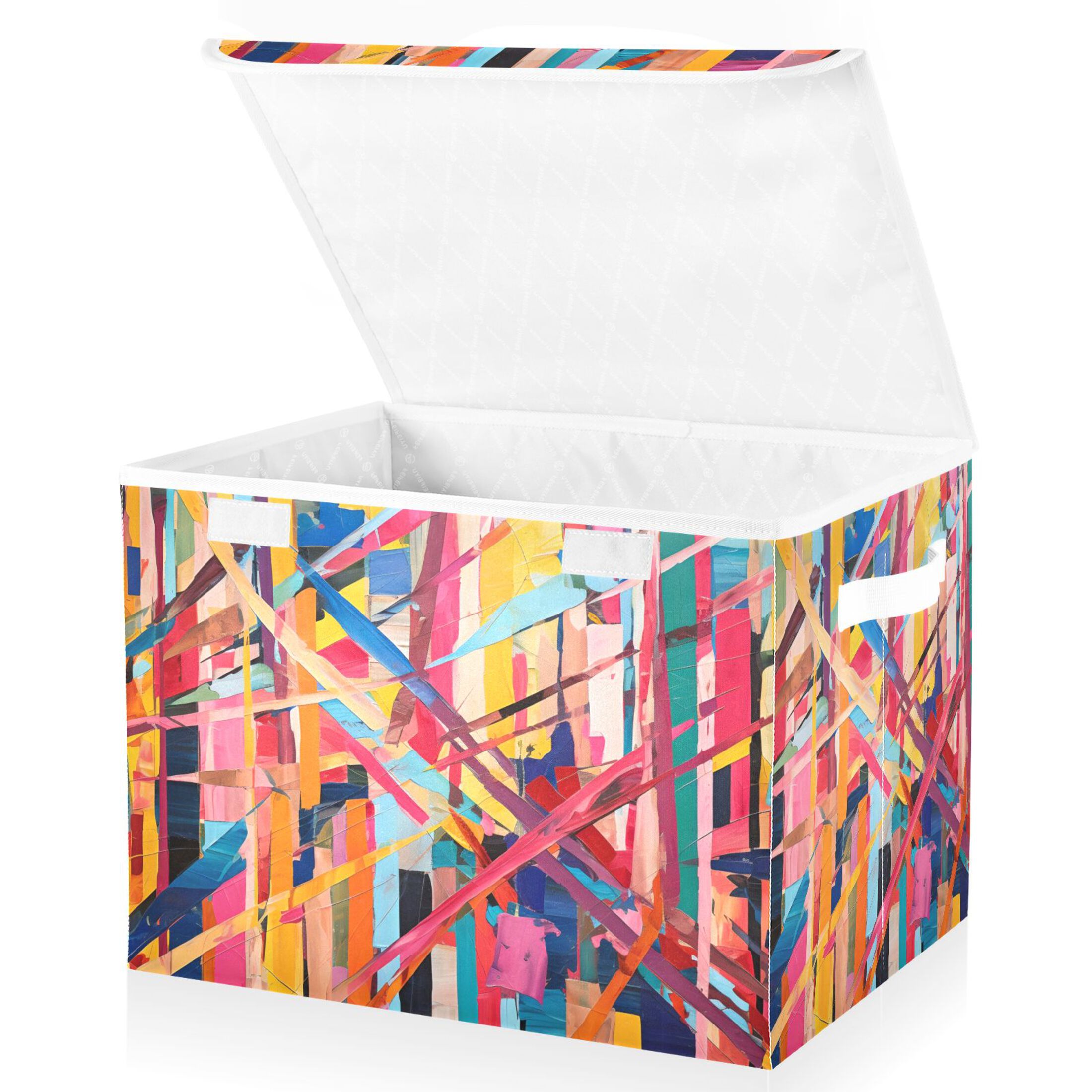 Large Lidded Bin Foldable Storage Baskets Abstract Print Boxes Cubes ...