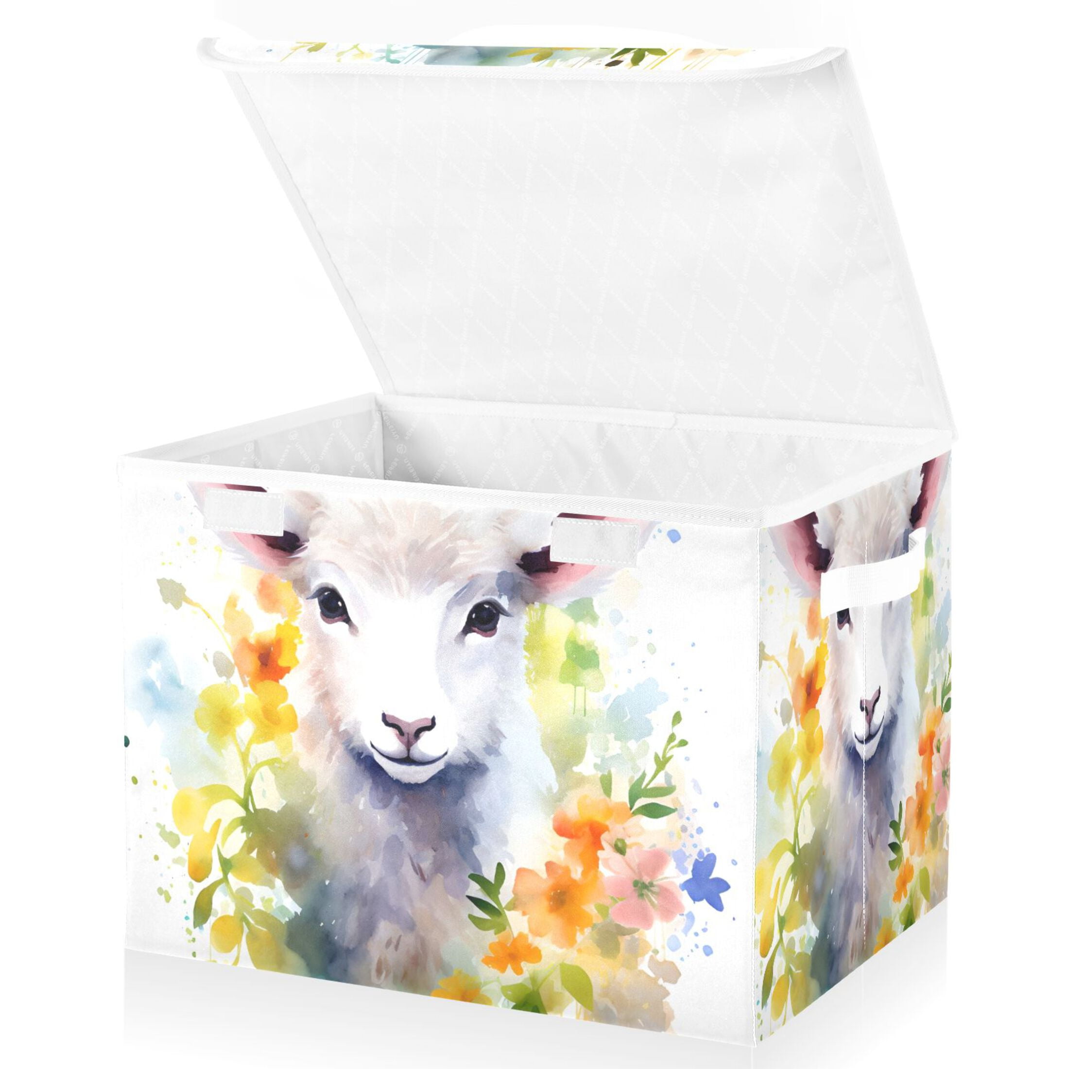 Large Lidded Bin Foldable Storage Baskets Abstract Wolf and Flowers ...