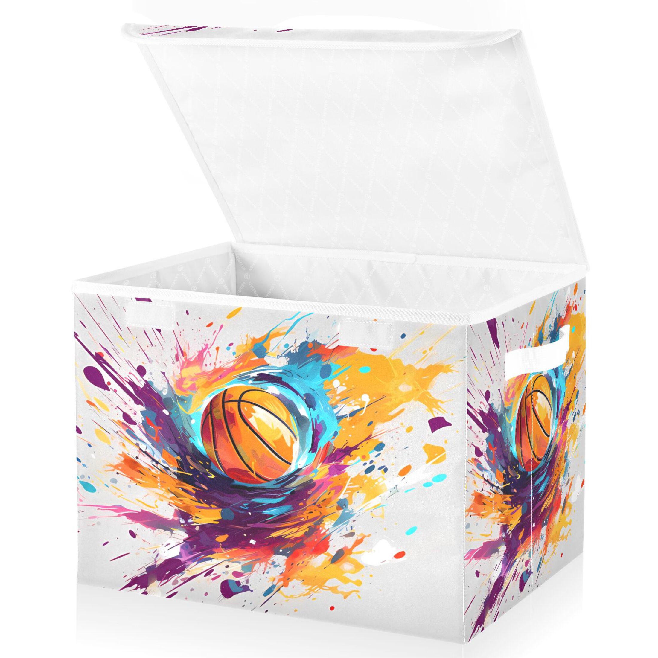 Large Lidded Bin Foldable Storage Baskets Basketball Abstract Boxes ...